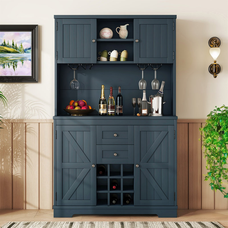 Gracie Oaks 47.3" Coffee Bar Cabinet with Storage, Wine Glass Racks ...