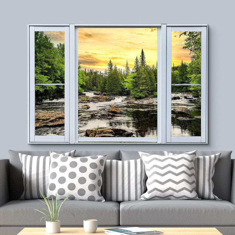 IDEA4WALL Window Scenery " Window View Sunset Pine Tree Forest Lake ...