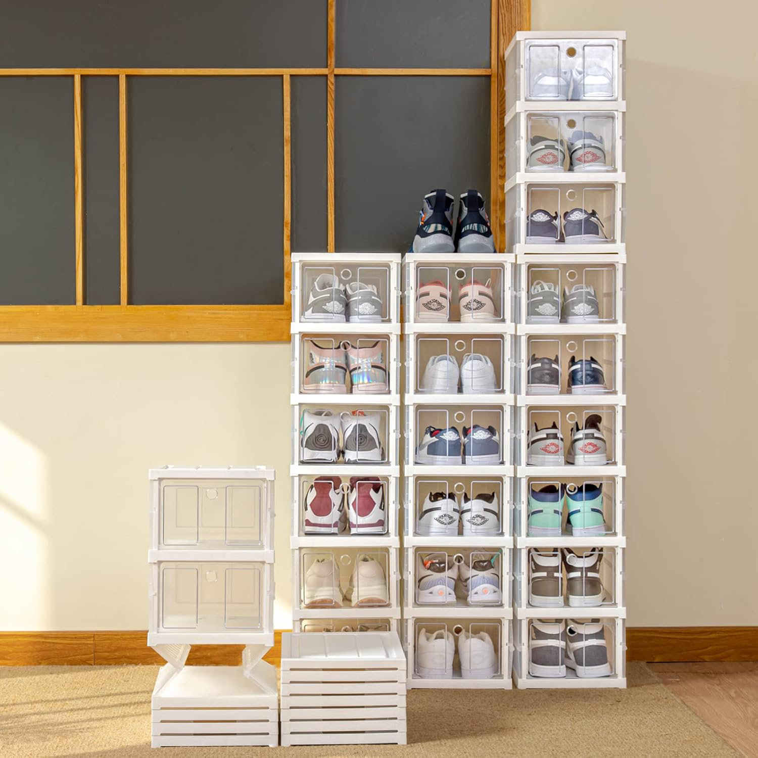 Rebrilliant Foldable Clear Plastic Shoe Organizer With Lids - Stackable ...