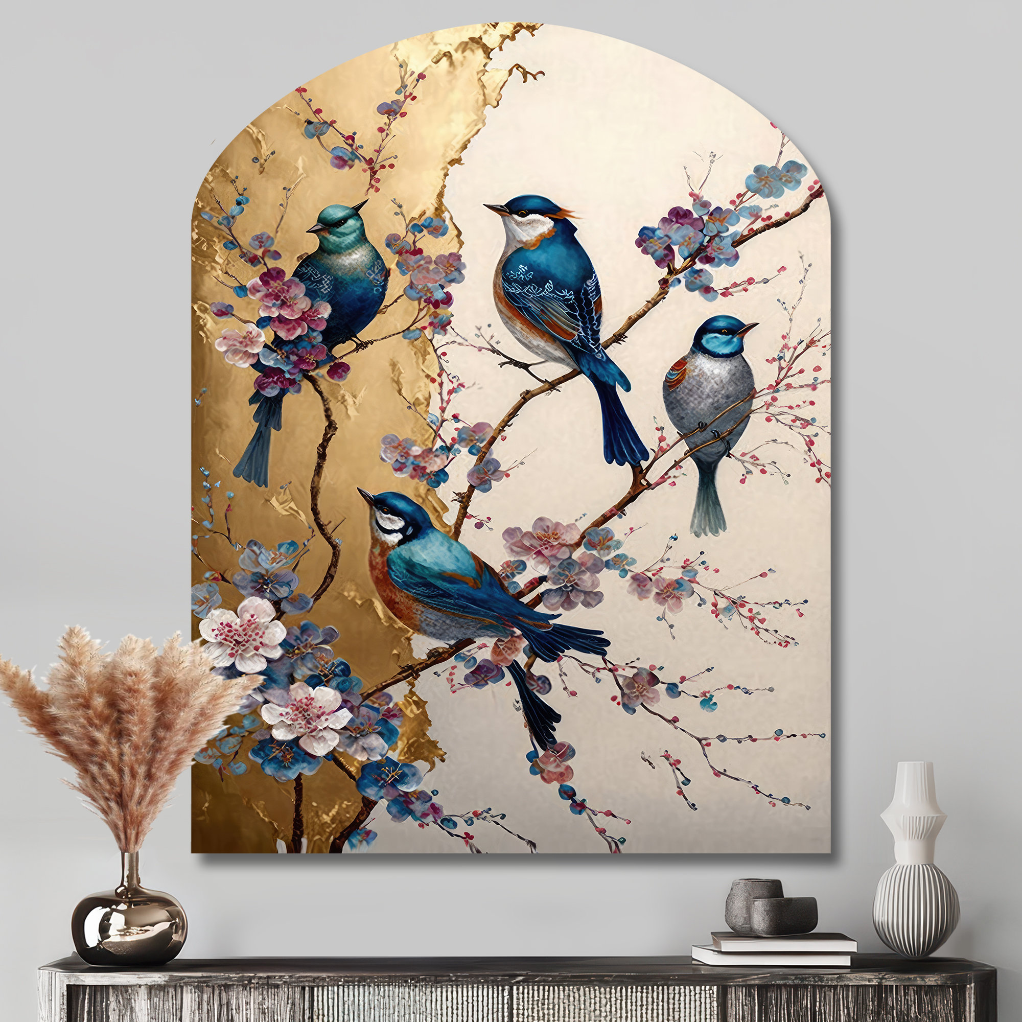 Design Art Multicolor Birds On Plum Blossoms Tree II - Bird ...