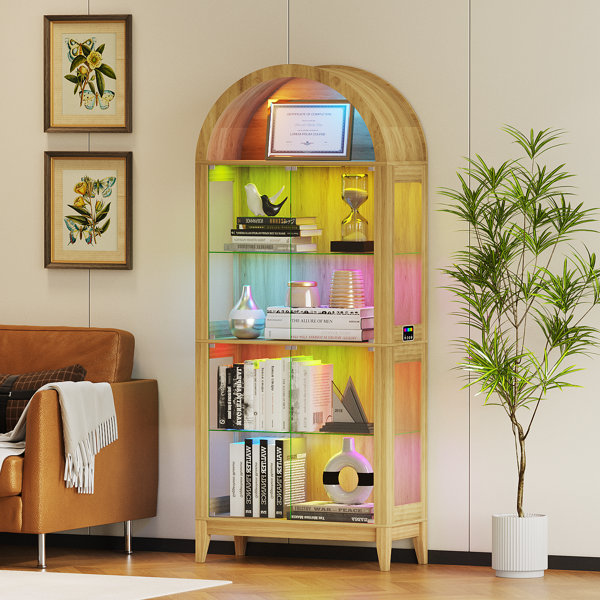 HNEBC Modern Arched Bookshelf With Tempered Glass Doors & App ...