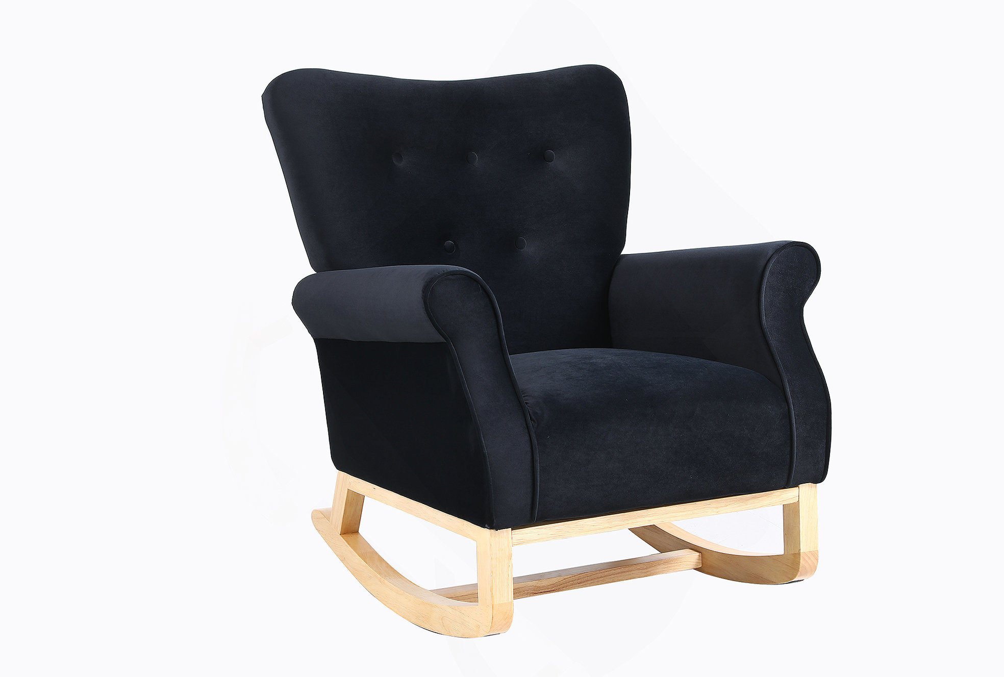 George Oliver Mid Century Fabric Rocker Chair With Wood Legs And Velvet ...