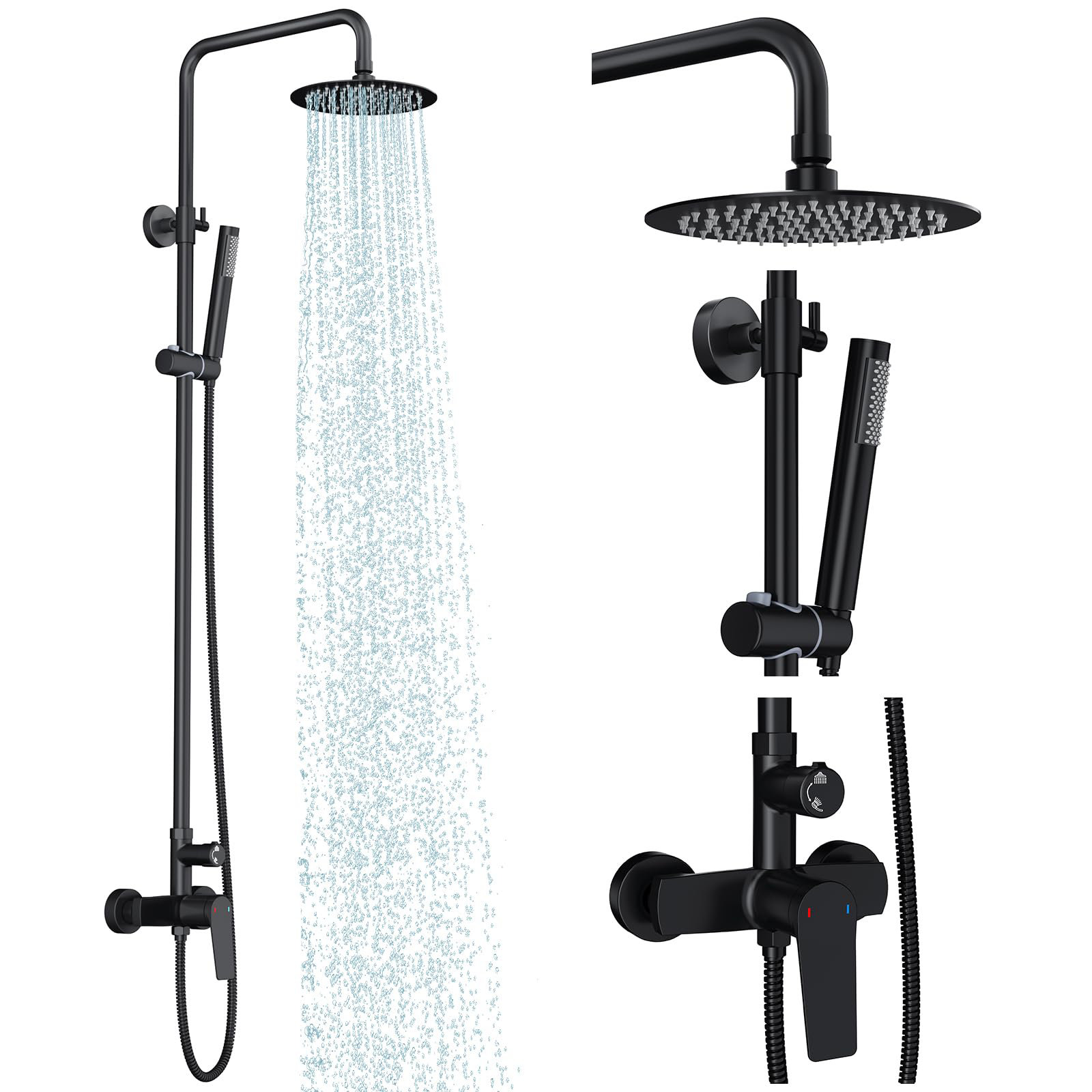 FODORL Premium Dual-Function Outdoor Shower System - 8" Rainfall ...