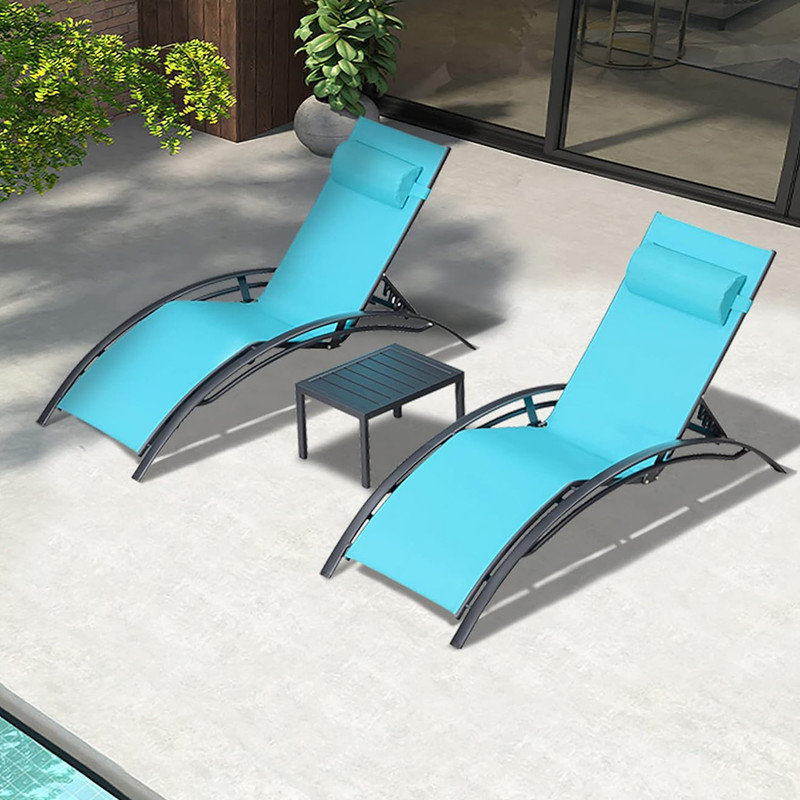 IDIABA Set of 3 Outdoor Lounge Chair Beach Pool Sunbathing Lawn Lounger ...