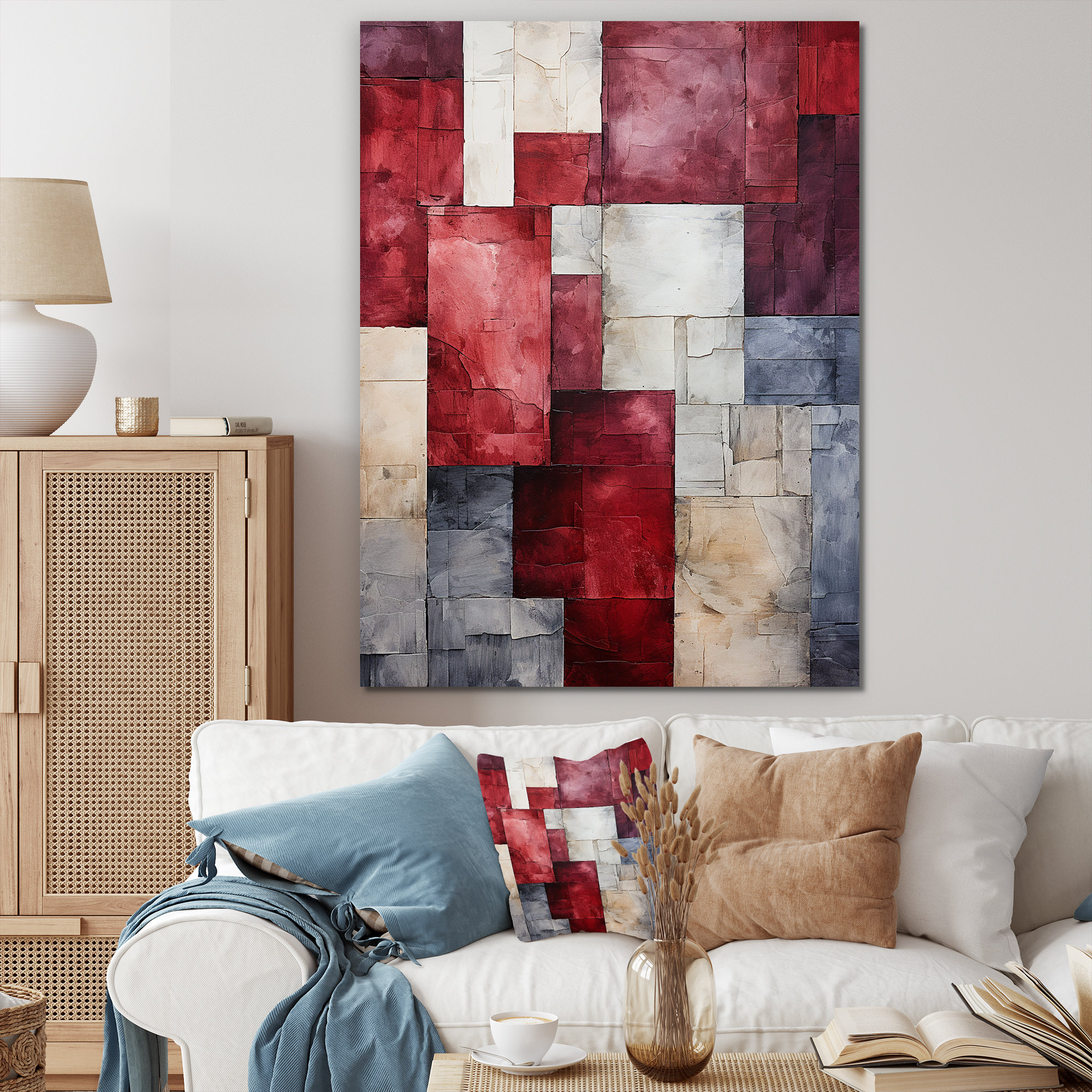 Design Art Maroon Mosaics Abstract Shapes - Abstract Shapes Wall Art ...
