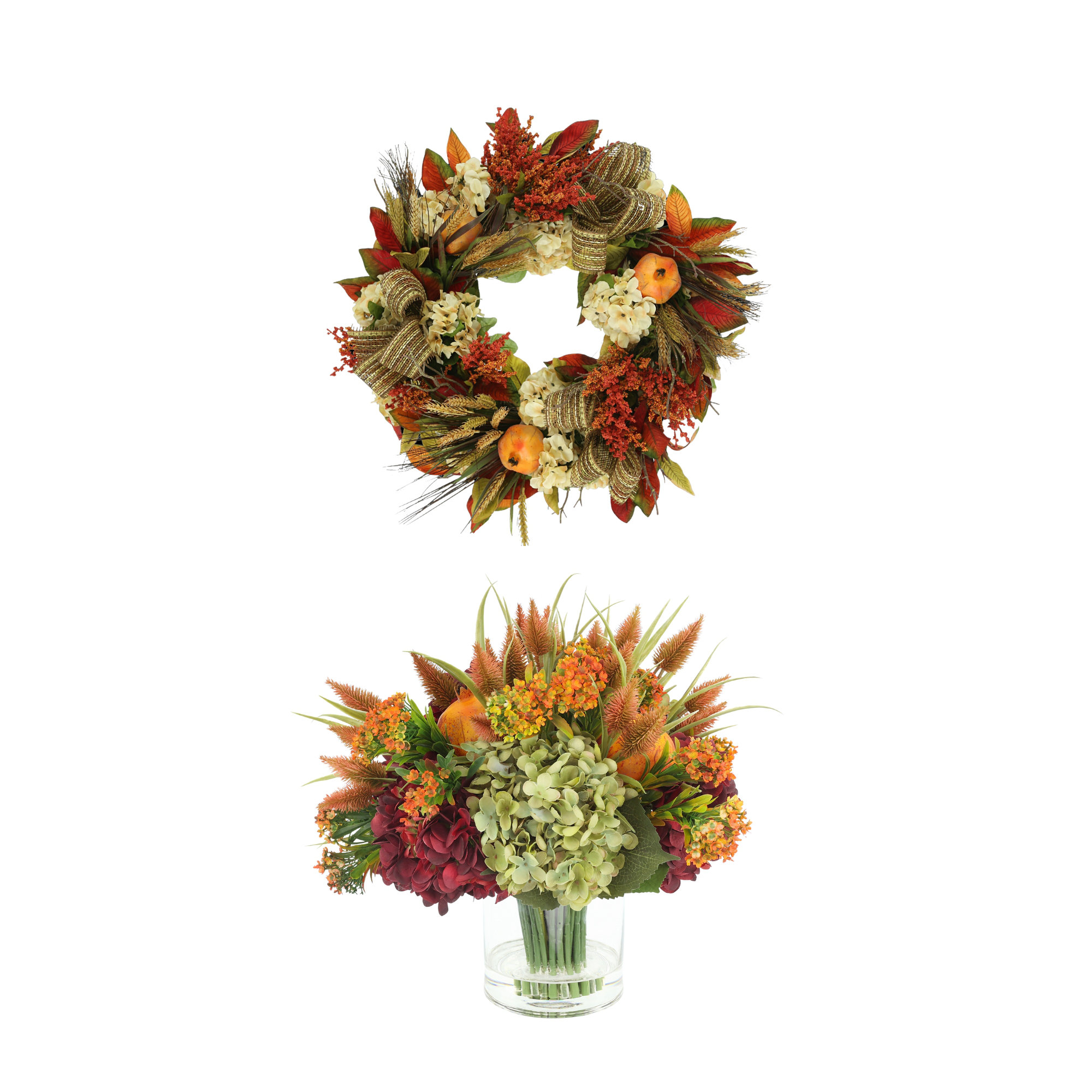 Primrue Hydrangea and Thistle Fall and Floral Arrangement | Wayfair