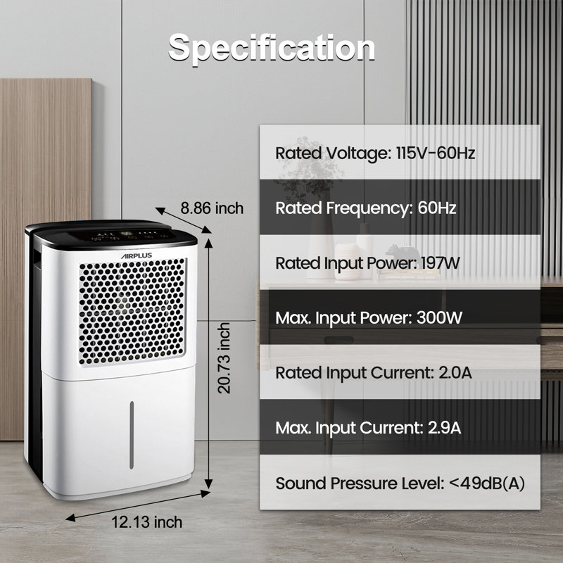 AIRPLUS 2000 Sq. Ft 50 Pints Dehumidifier with Tank and Drain Hose for ...