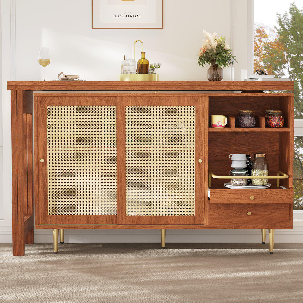 Sansibar Home 360° Expandable Rotating Bar Table With Storage Cabinet ...