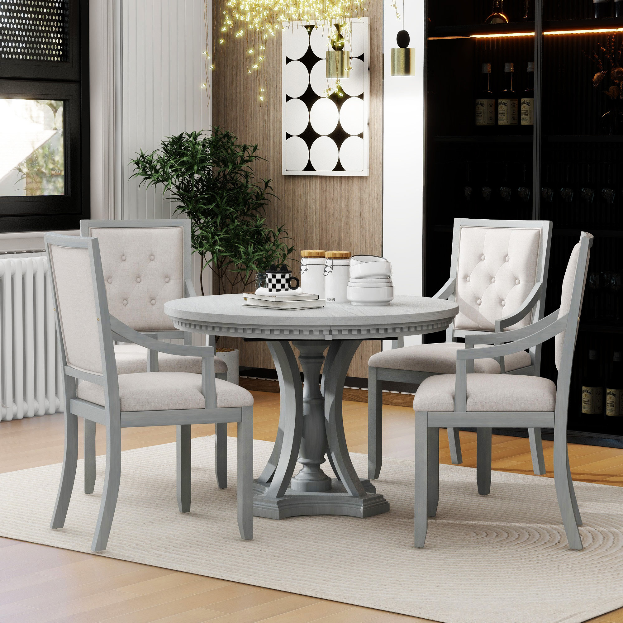 Lark Manor™ Retro 5-Piece Dining Set Extendable Round Table And 4 ...