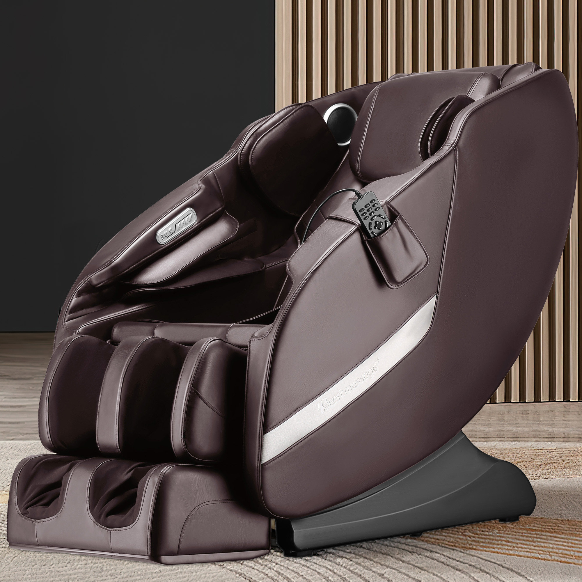 Inbox Zero Faux Leather Power Reclining Adjustable Width Heated Massage ...