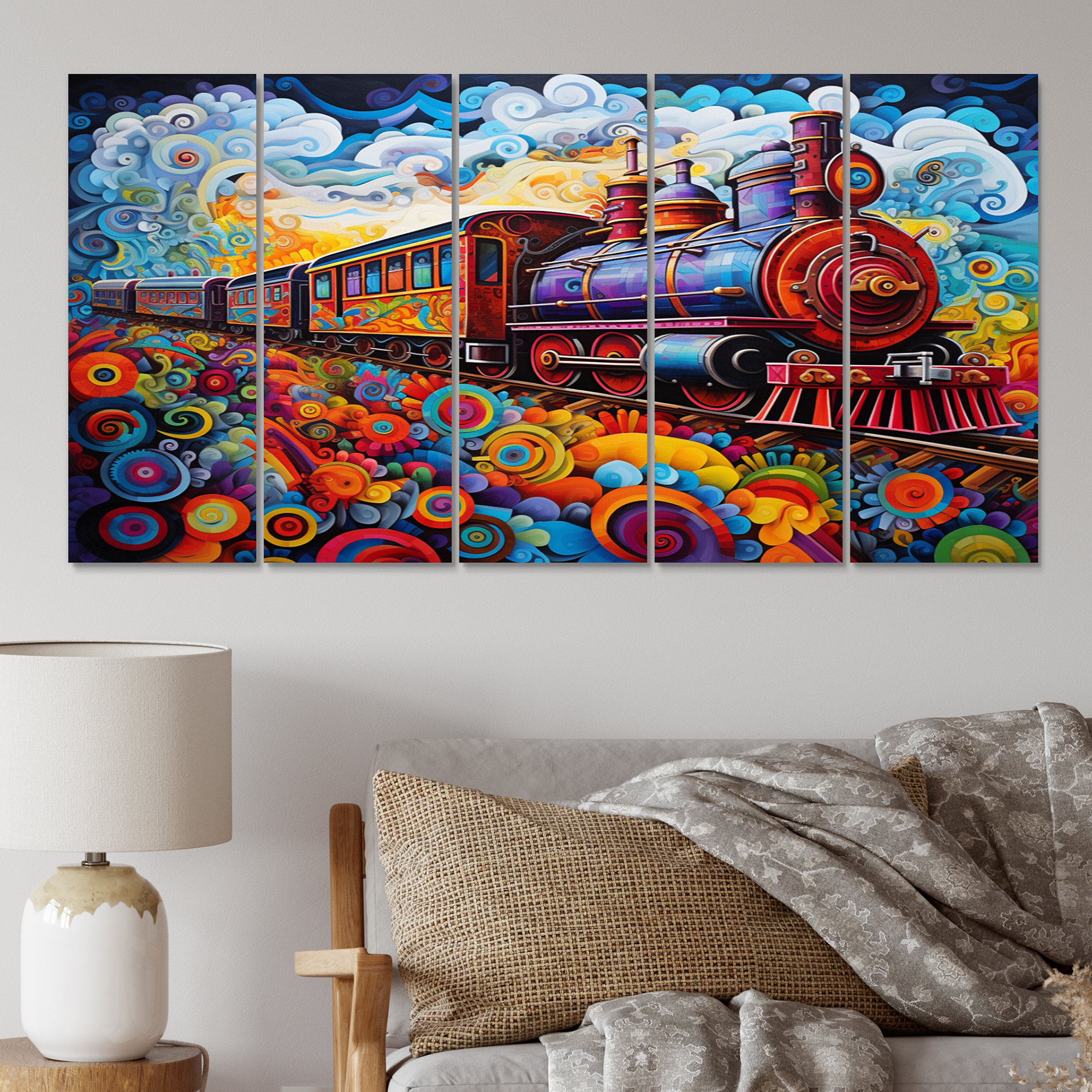 Williston Forge Abstract Train Whimsical Journey I On Canvas 5 Pieces ...