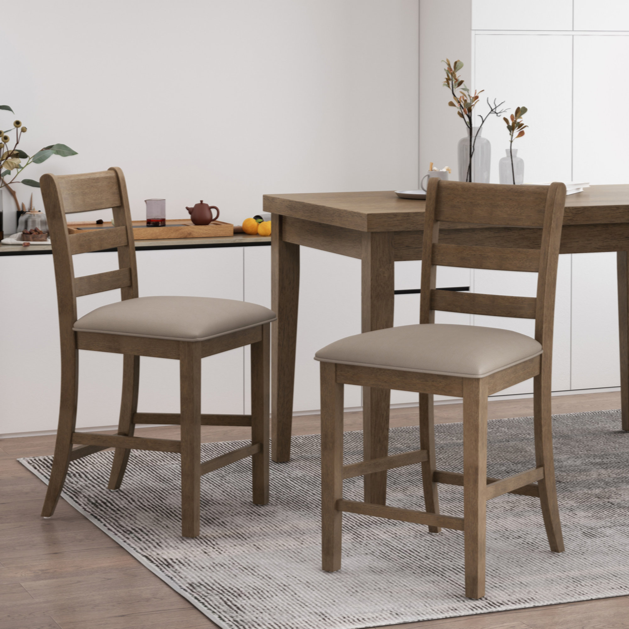 Red Barrel Studio® Farmhouse Upholstered Wood Counter Stools (Set Of 2 ...