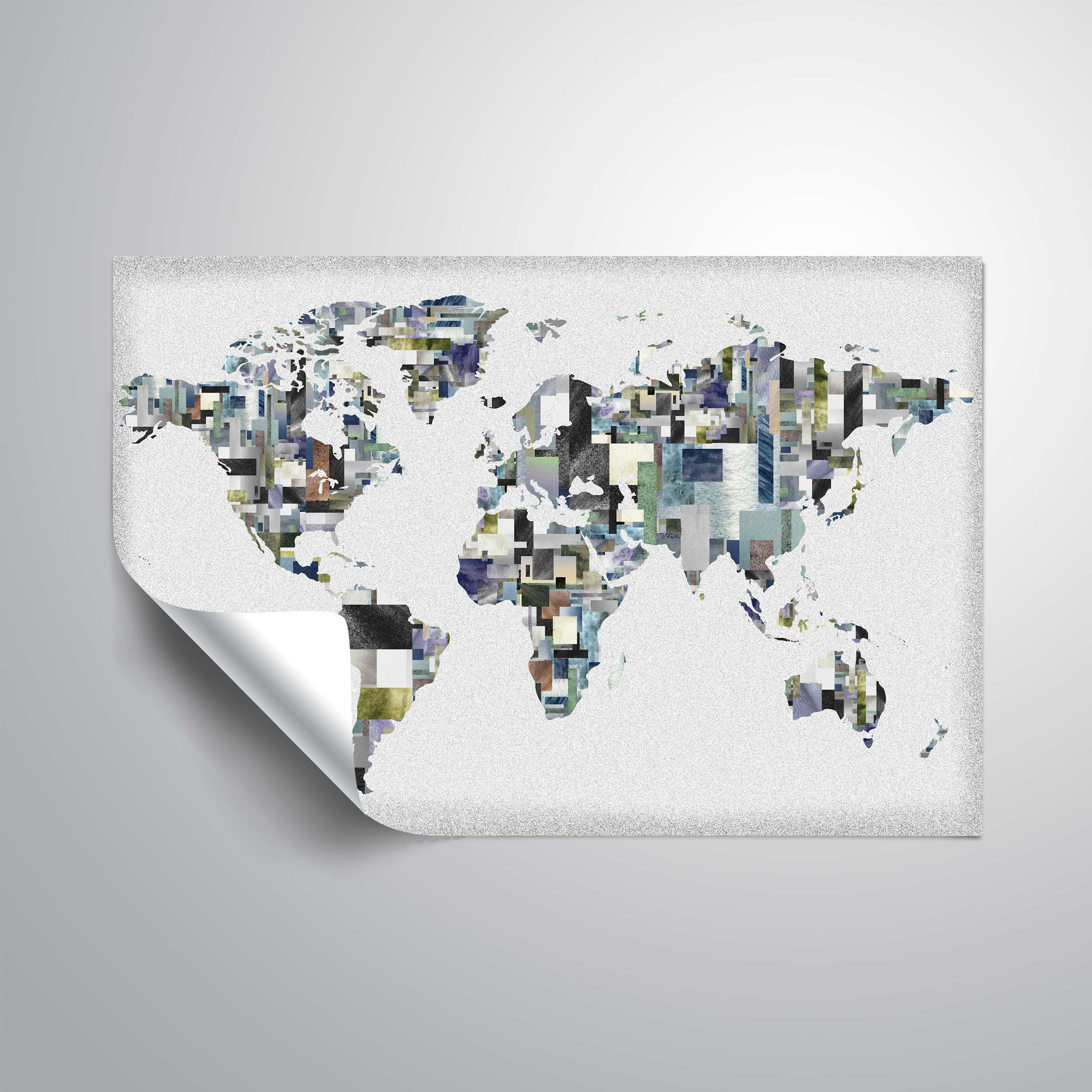Orren Ellis Chawla Geometrical Grey Watercolorr World Map Removable ...