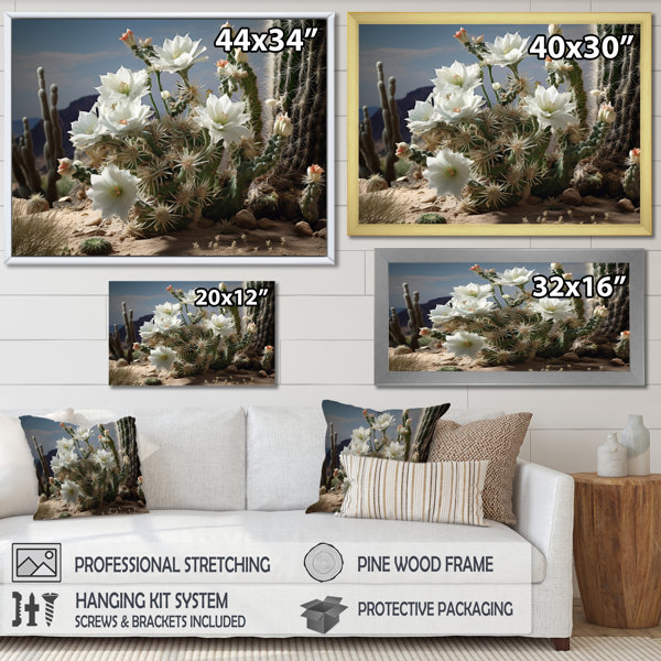 Winston Porter Malaina White Green Cactus Desert Blooms - Cactus Canvas ...