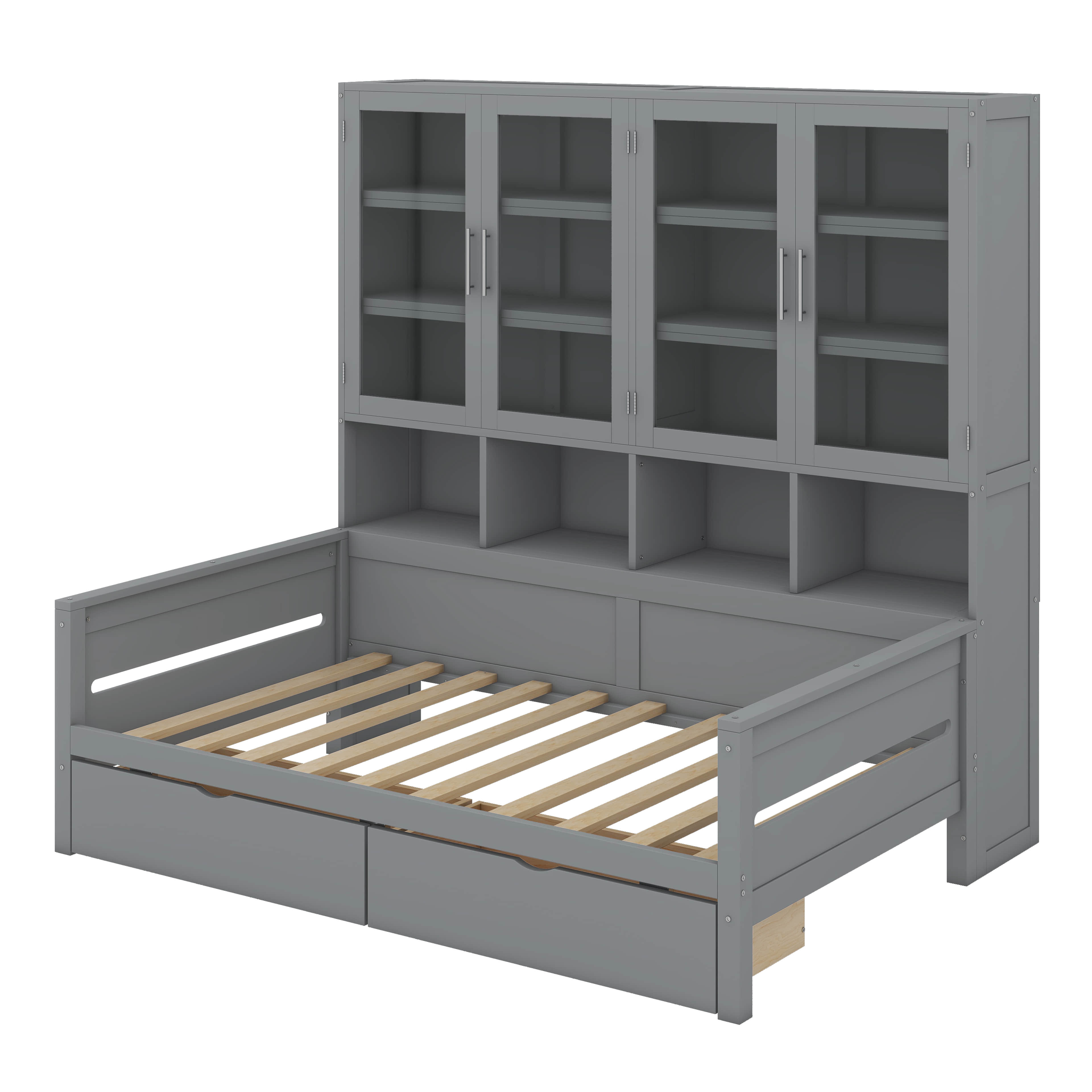 Red Barrel Studio® Daybed With Glass-Door Storage Cabinets, Drawers ...