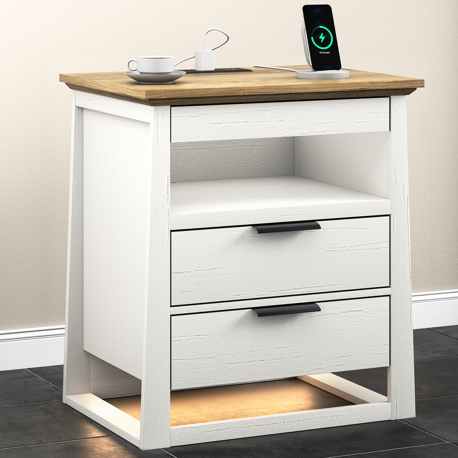 Wrought Studio™ 24'' Tall 2 -Drawer End Tables With Charging Station ...
