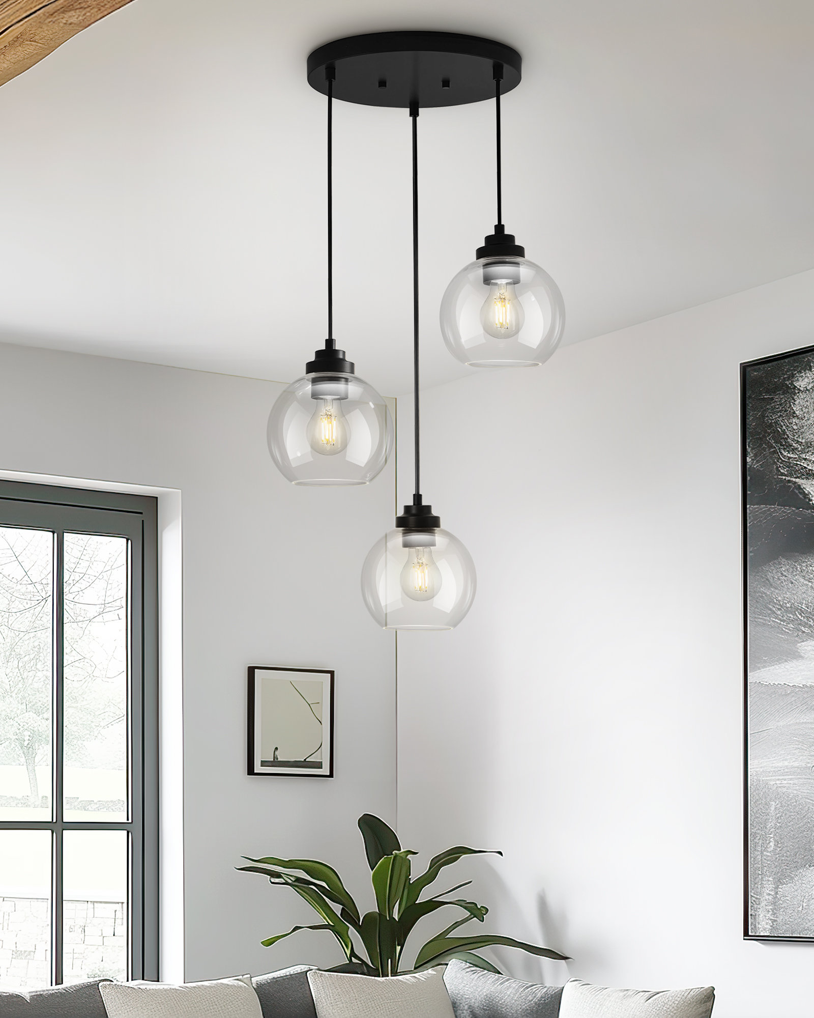 Mercer41 3-light Cluster Pendant Light With Globe Glass Shade | Wayfair