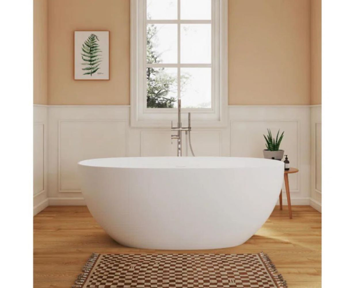 Fslefay 59'' Freestanding Bathtub Solid Surface Deep Soaking Tubs | Wayfair