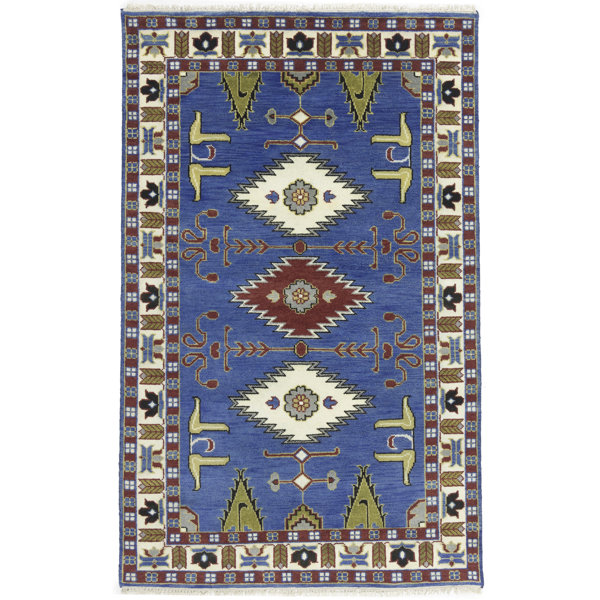 ADMINRUGS Handmade Hand-Knotted Wool Blue Rug | Wayfair