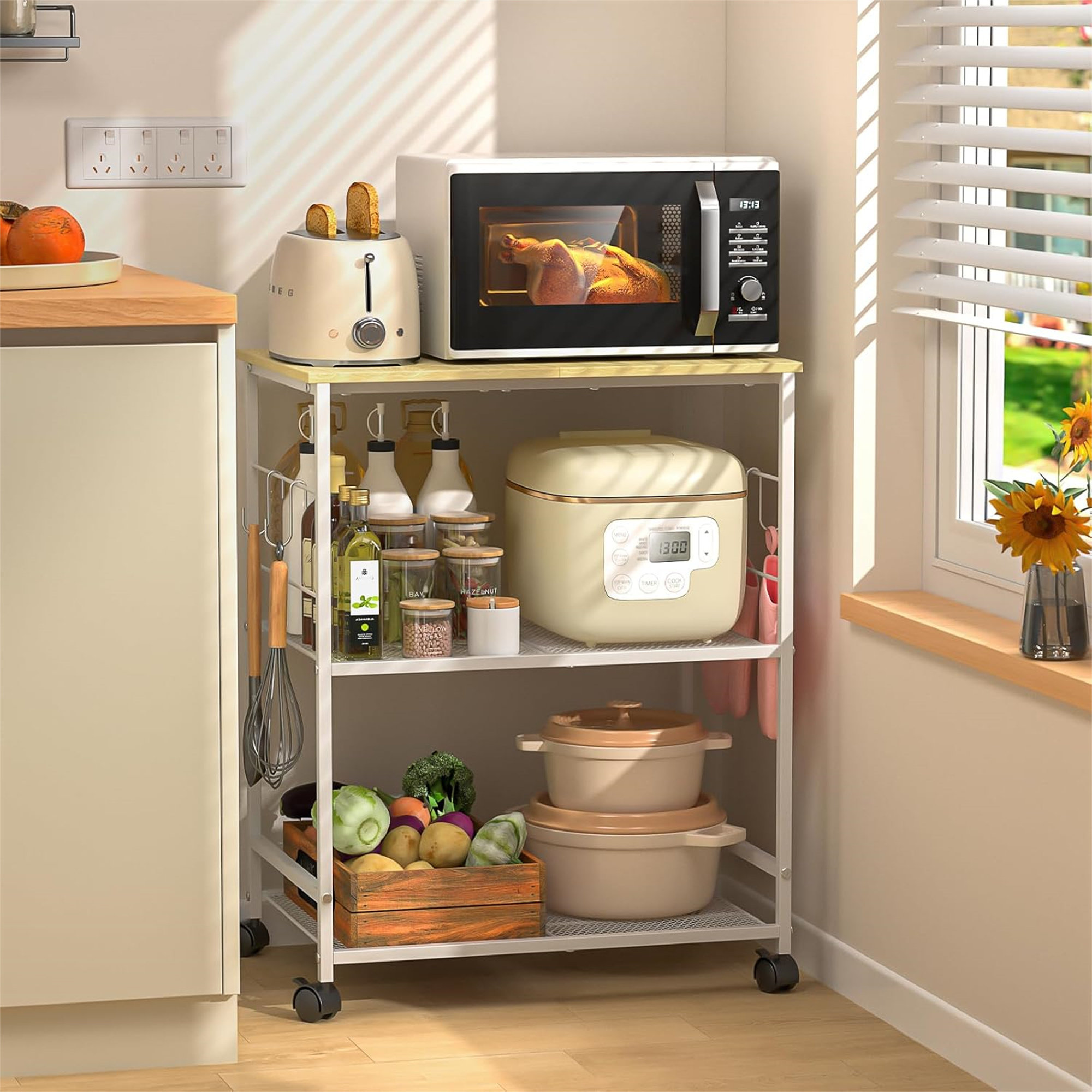 EXEBIL Rolling kitchen microwave trolley, kitchen grocery trolley with ...