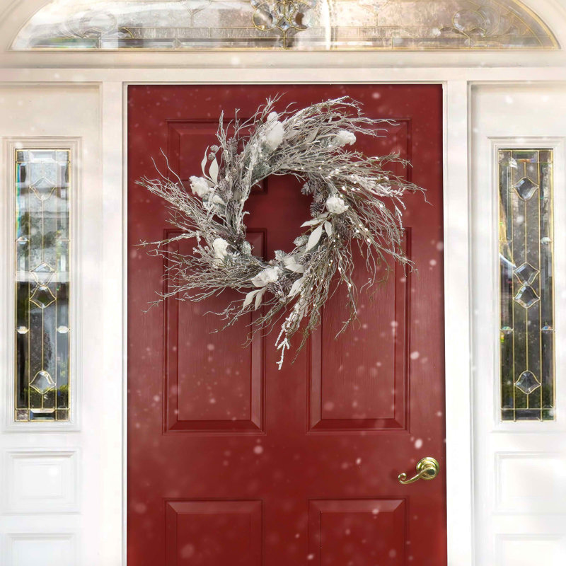 The Holiday Aisle® 24" Alpine Snow Lump Wreath, 150 White LED Rice ...