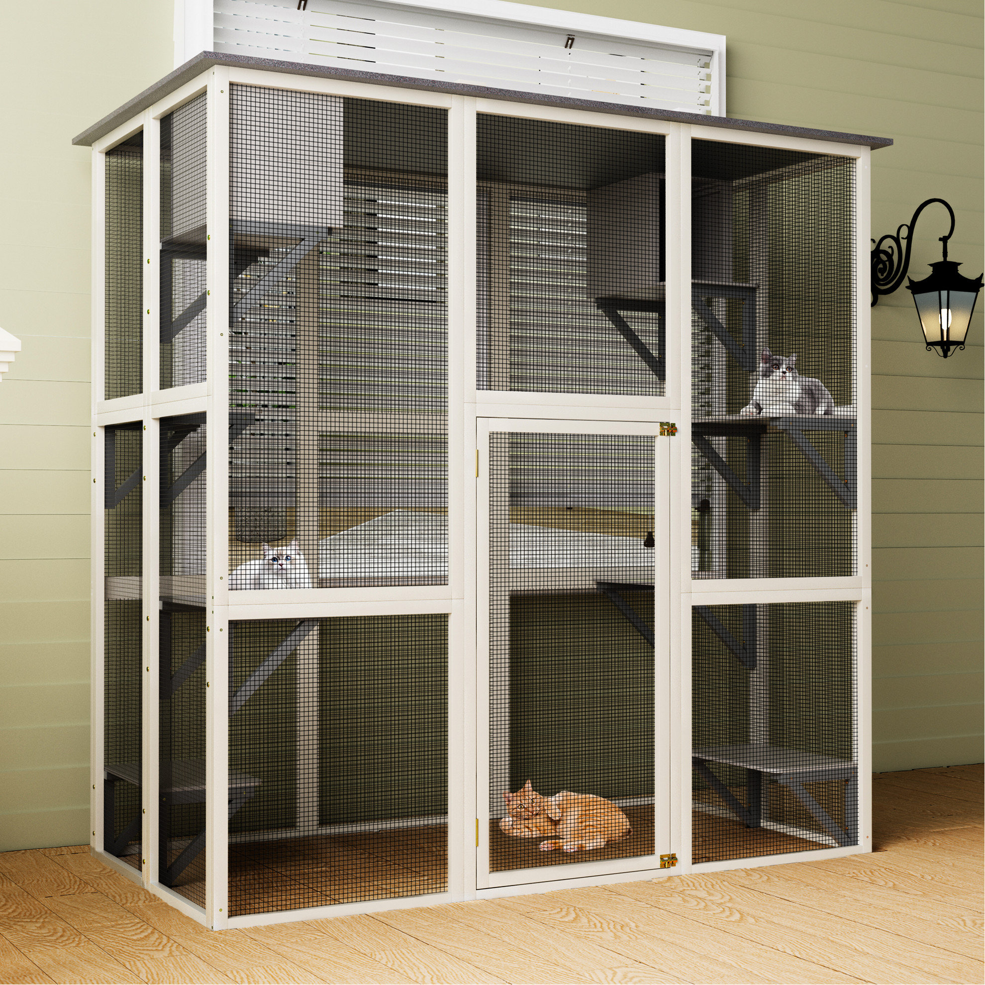 One Allium Way Grey Wood Outdoor Cat Enclosure, Asphalt Roof, 6 ...