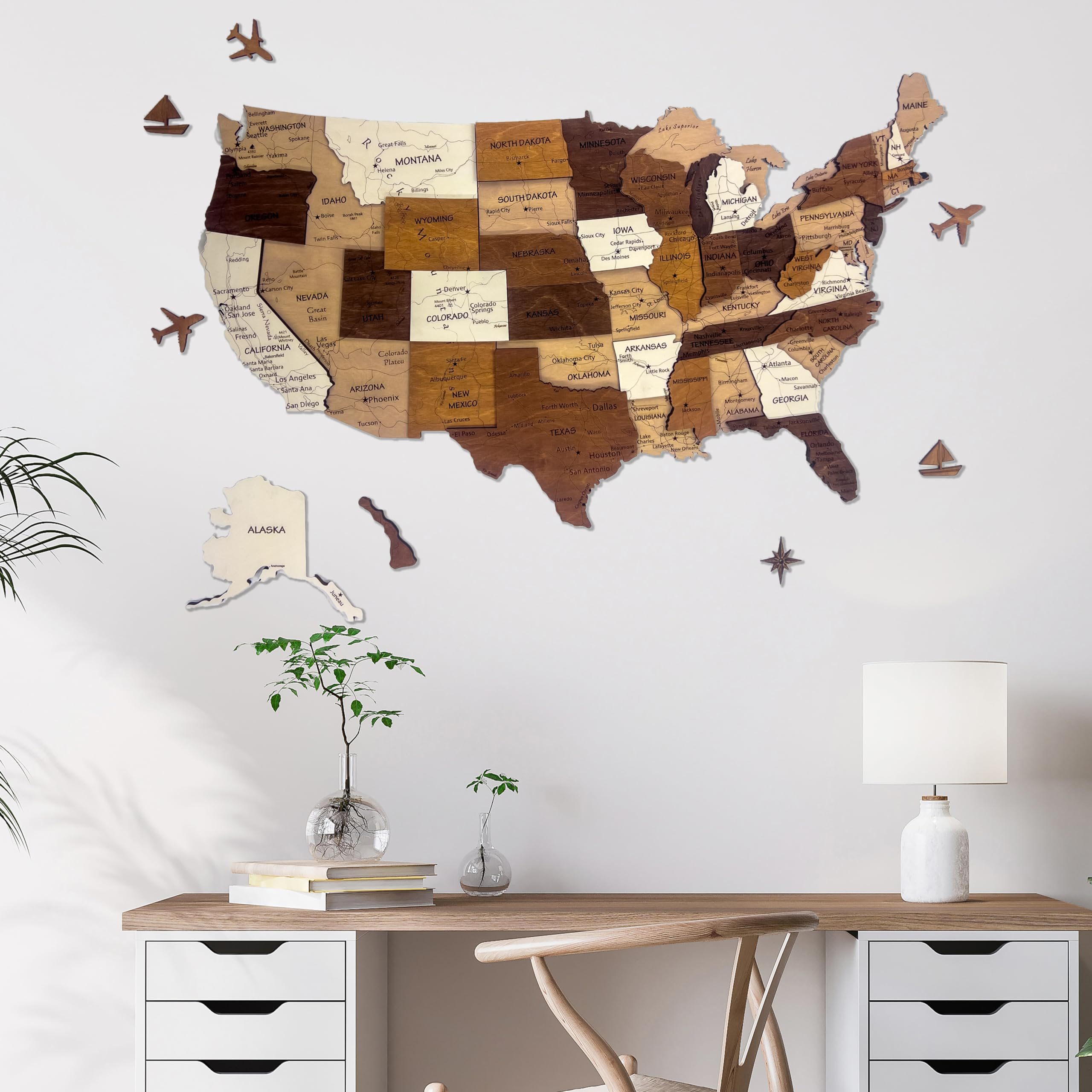Foundry Select Wooden America Map, 3D America Map, Wood USA Map, 3D USA ...