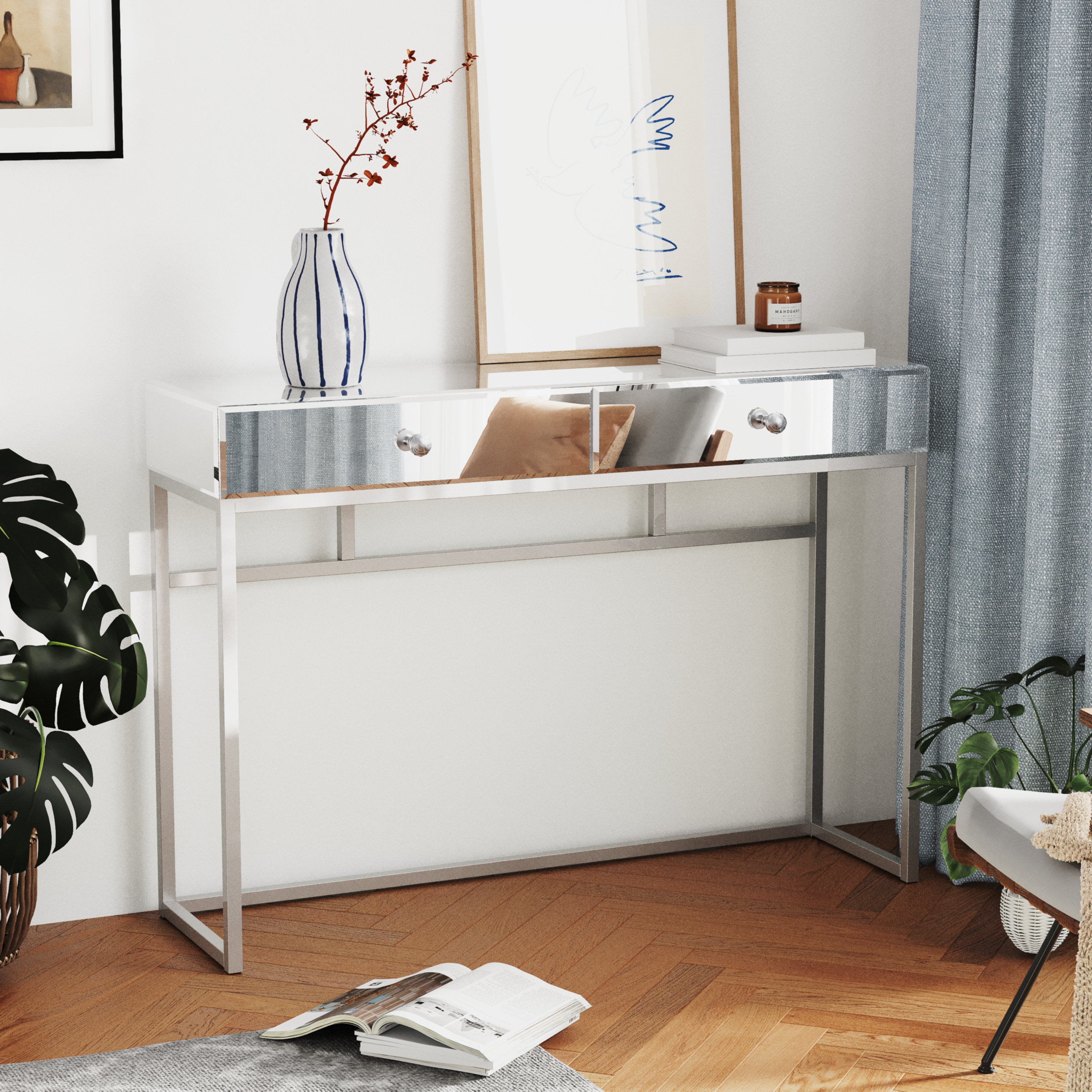 Wrought Studio™ Baftije 42.1'' Console Table Luxury Mirrored Dressing ...