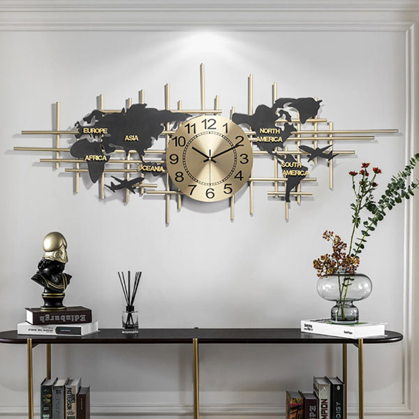 Mercer41 38" Modern Metal Large Map Wall Clock Decor Creative Silent ...