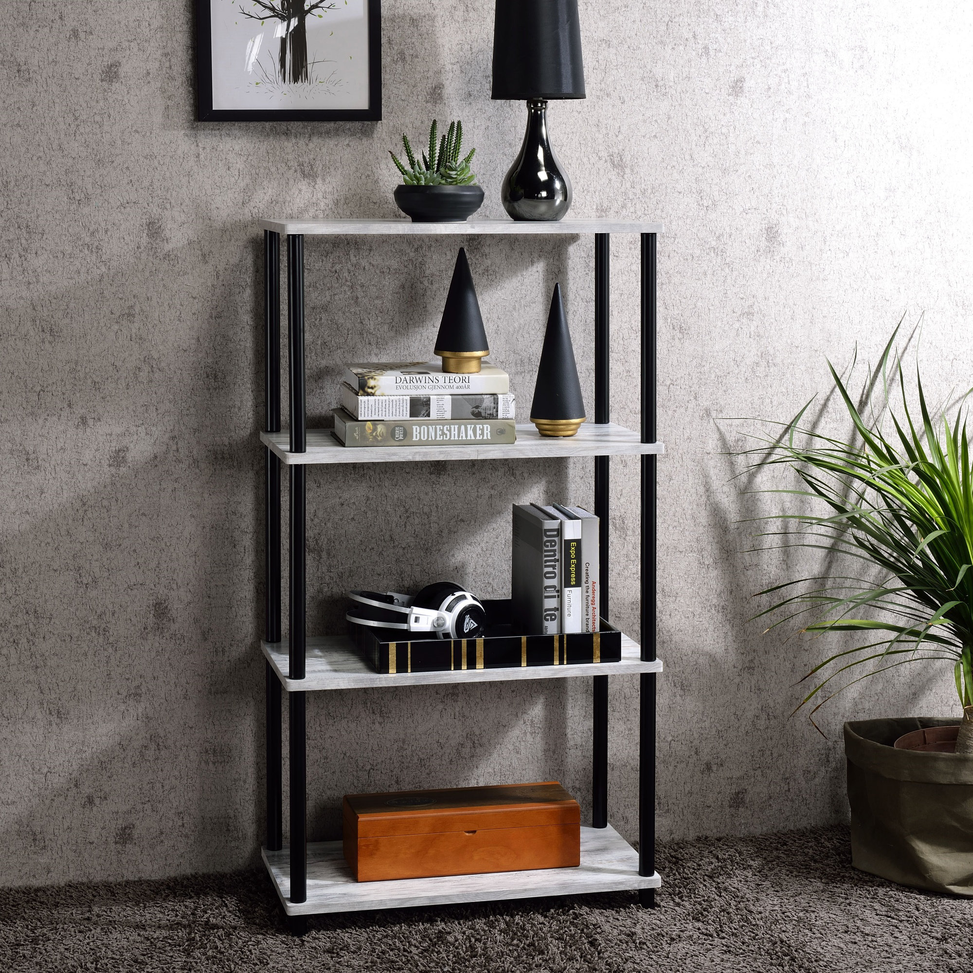 Ebern Designs Nypho Black Finish Bookshelf | Wayfair