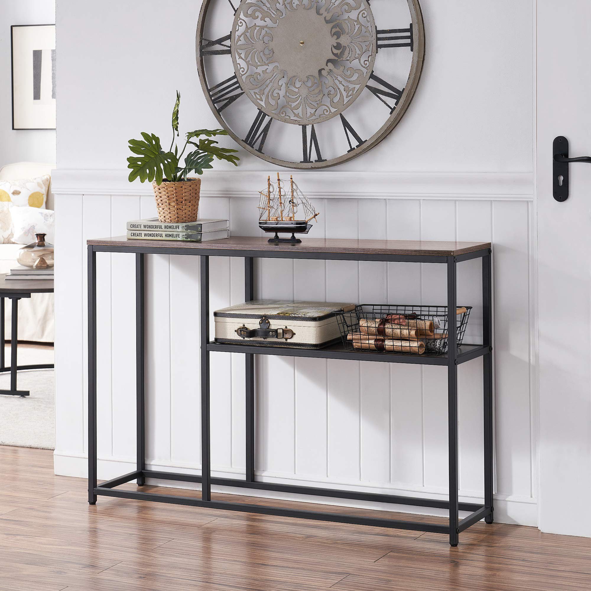 17 Stories 47" Narrow Console Table, 3-Tier Shelf, Metal Frame ...