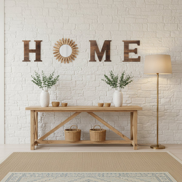 Ebern Designs Rustic Wood Home Sign With Sunflower Mirror & Thick ...