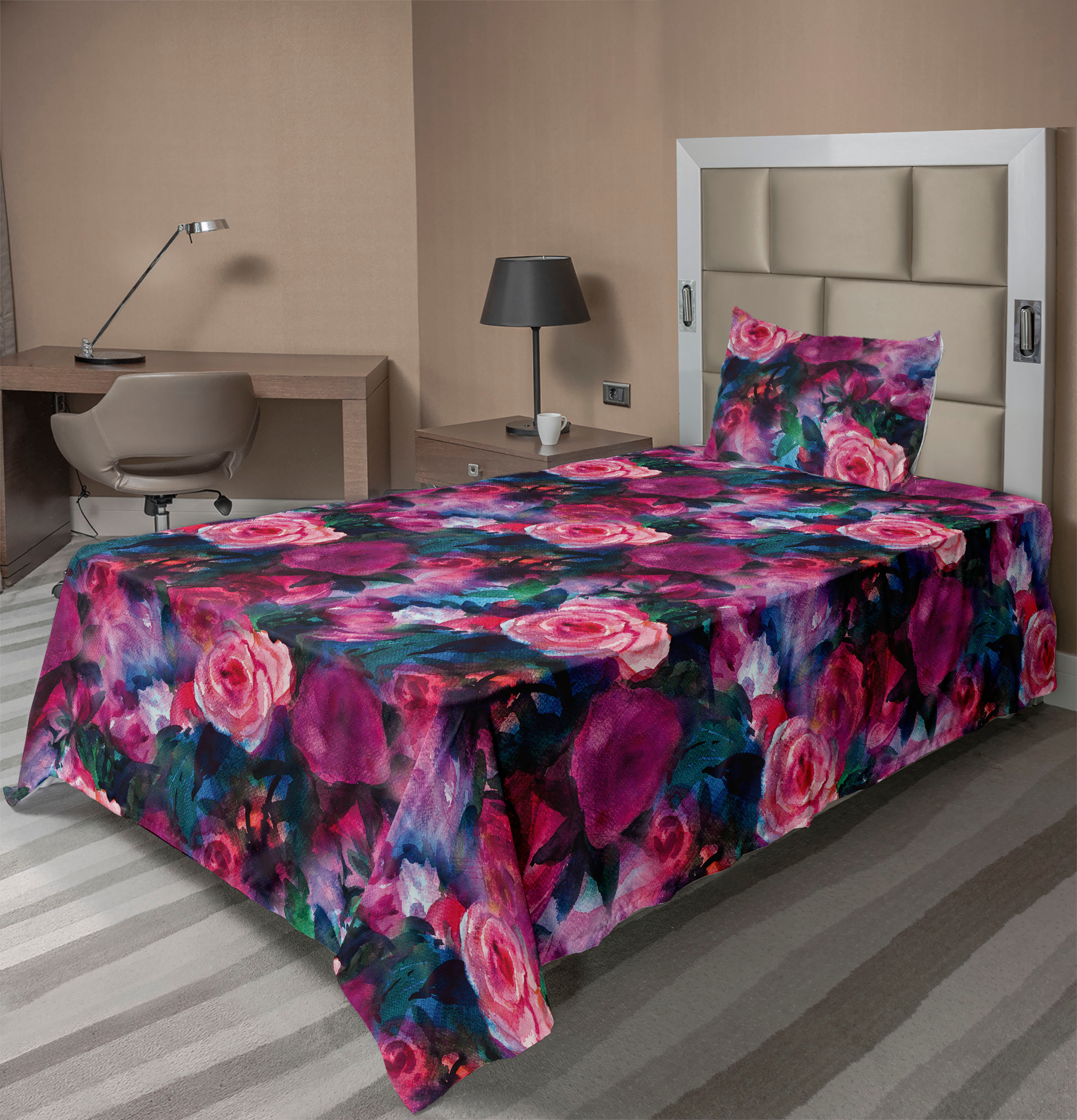 Ambesonne Blooming Roses Sheet Set Wild Spring Flowers Dark Magenta ...