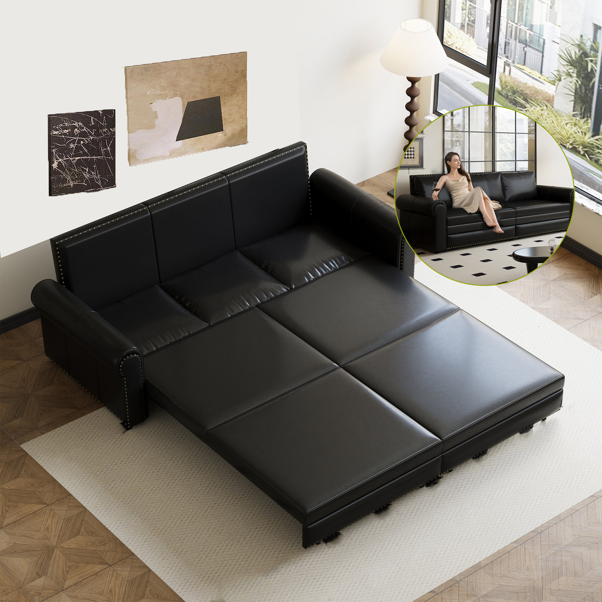 Lark Manor™ 3-In-1 Chesterfield King Sofa Bed,93.7" Multi-Functional ...