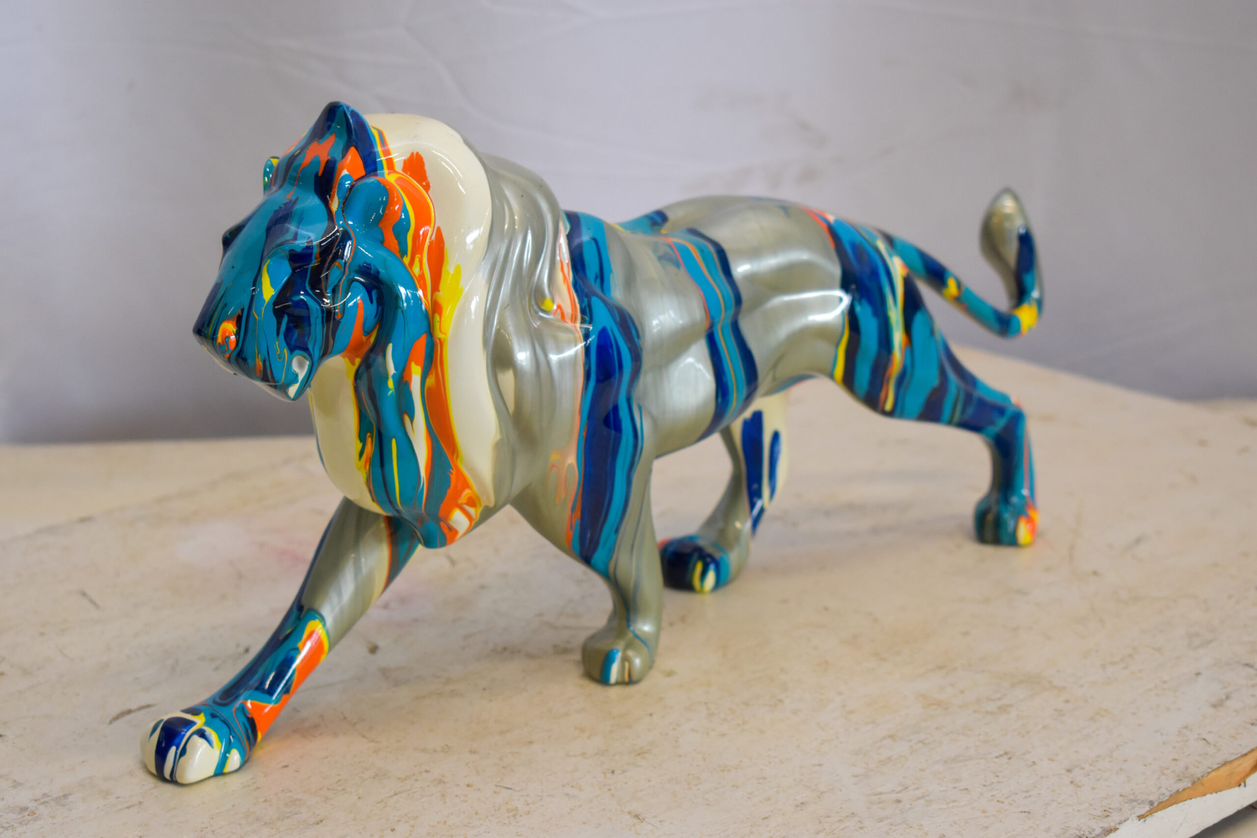 Hokku Designs Doraline Roaming Multicolored Lion Resin Statue 19" x 5 ...