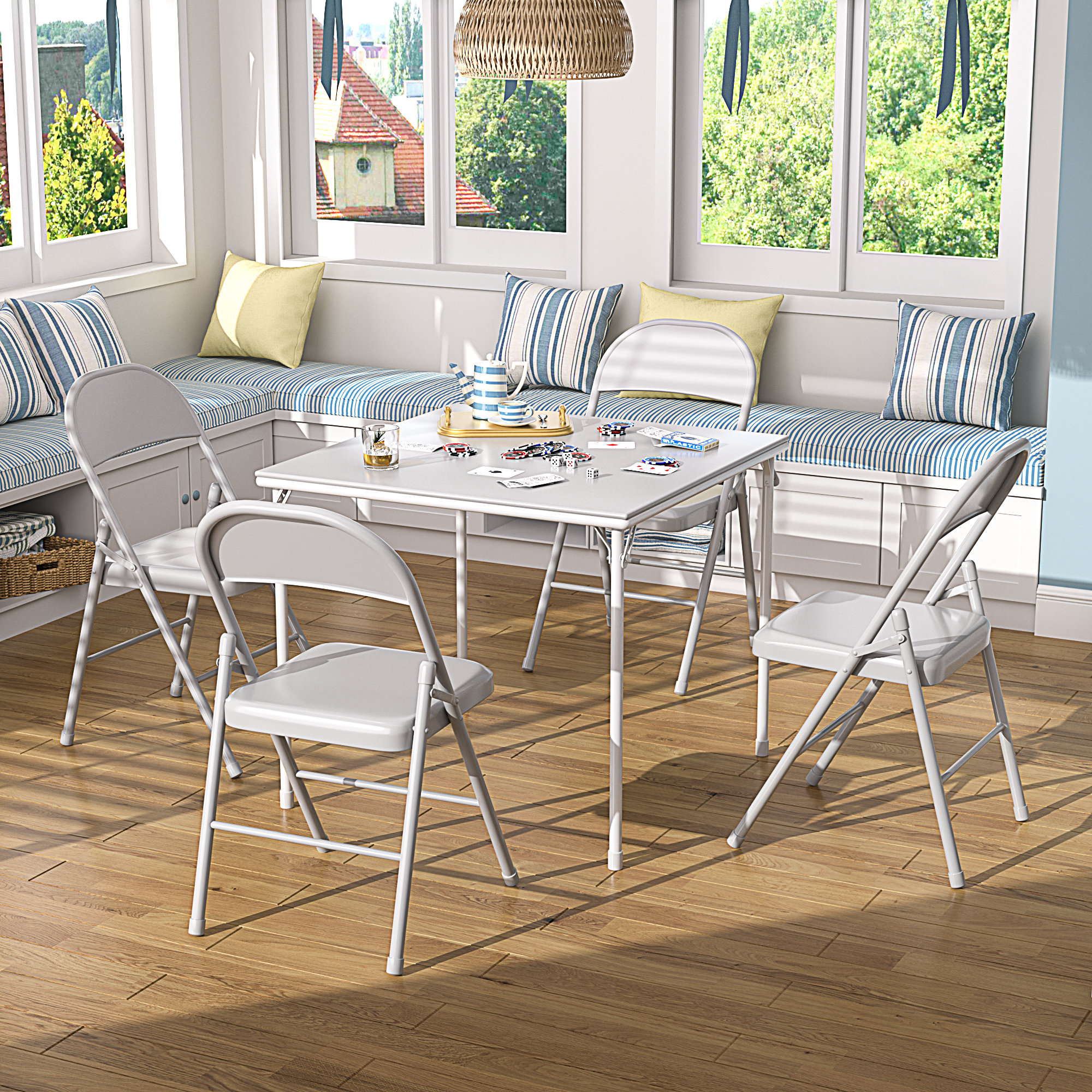 Vecelo 5-Piece Folding Square Table And Chair Set, Portable Card Table ...