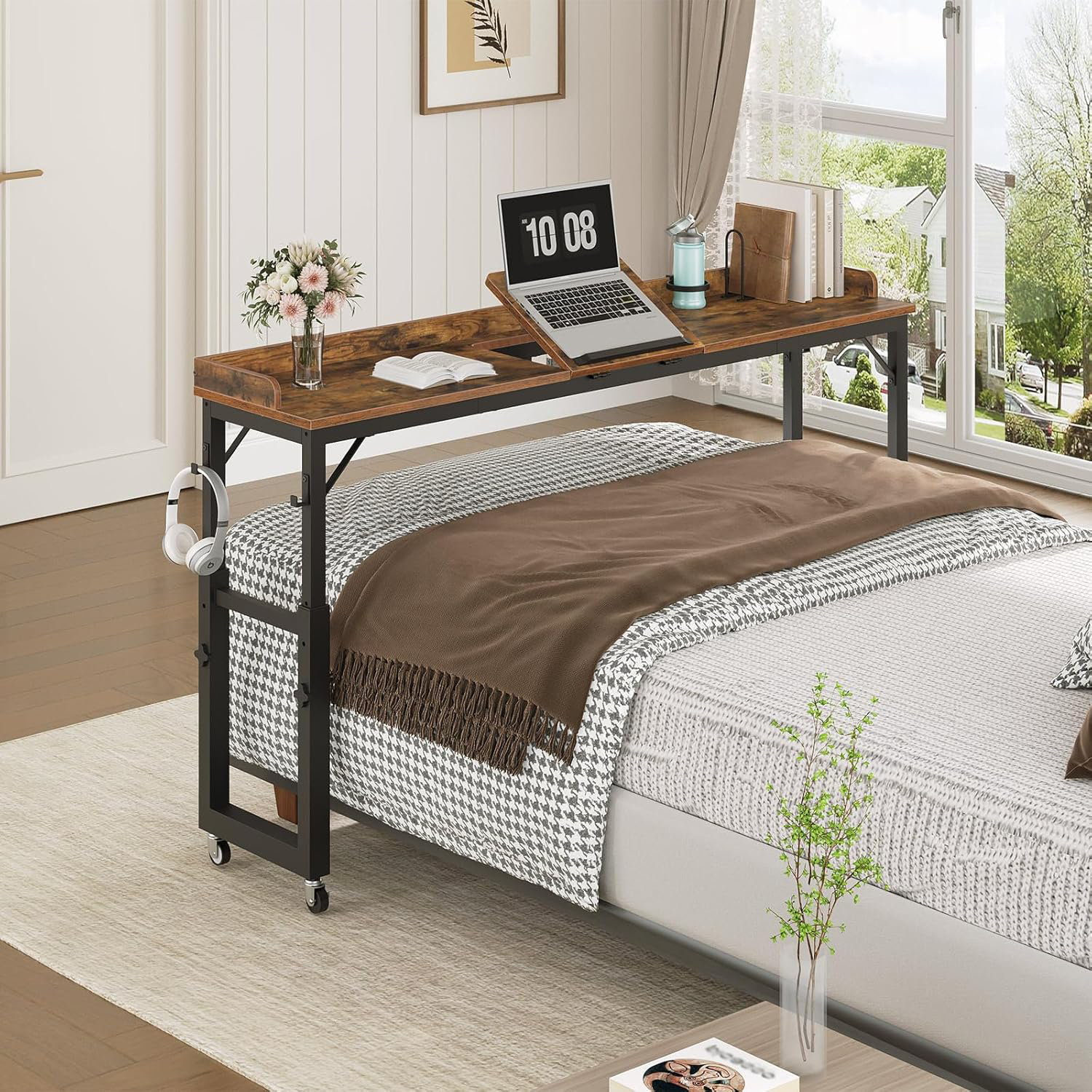 17 Stories Overbed Table with Wheels, Adjustable Height Rolling Table ...