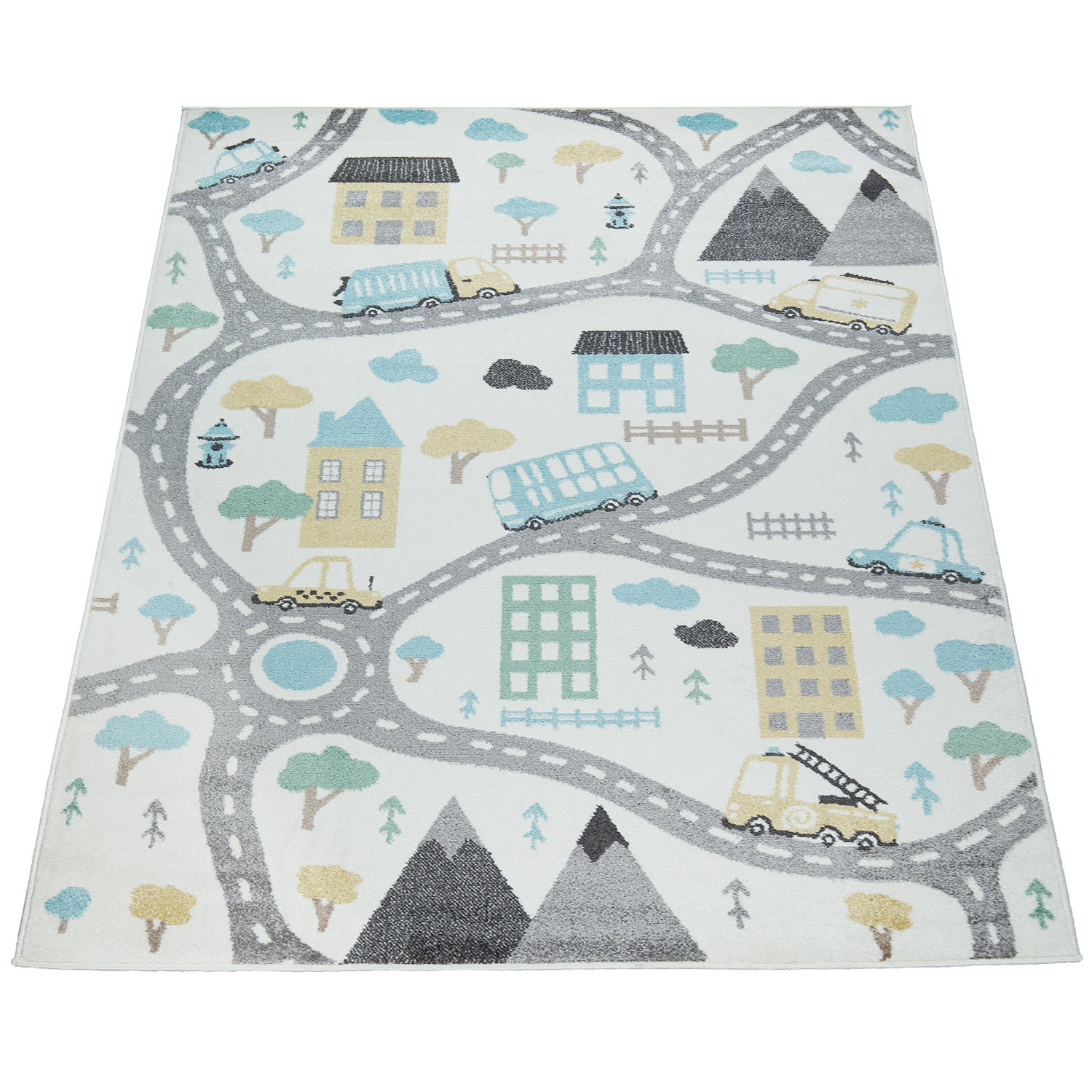 Paco Home Nursery Rug With Streets Cars And Trees Motif In Pastel ...