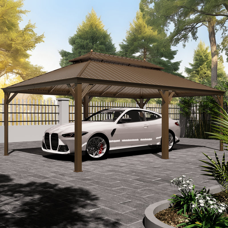 EROMMY 22 Ft. W x 14 Ft. D Carport Galvanized Steel Portable Garage ...