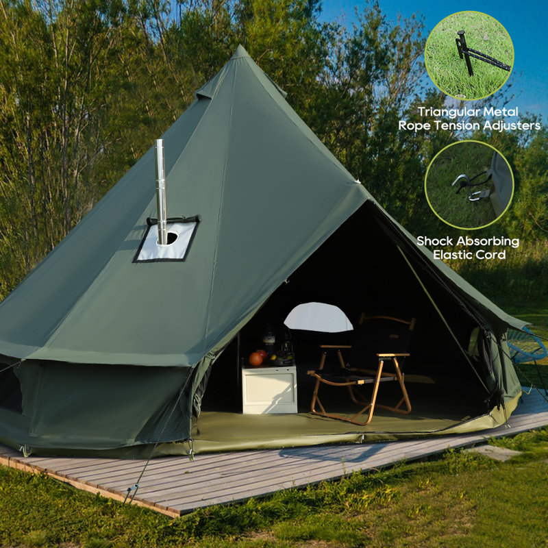 Arlmont & Co. Kylynne Canvas Bell Glamping Yurt Bell Tent with Roof ...