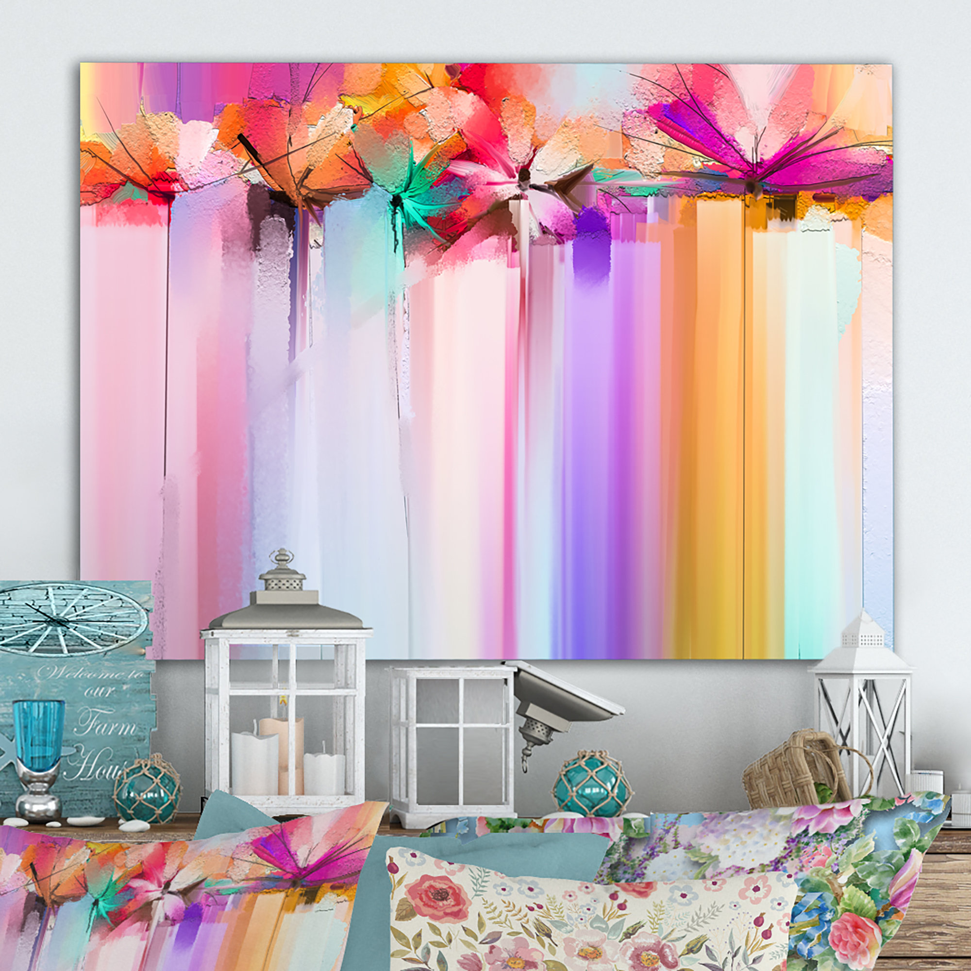 Wrought Studio Paintbursh Flowers Wave Impression - Traditional Canvas ...