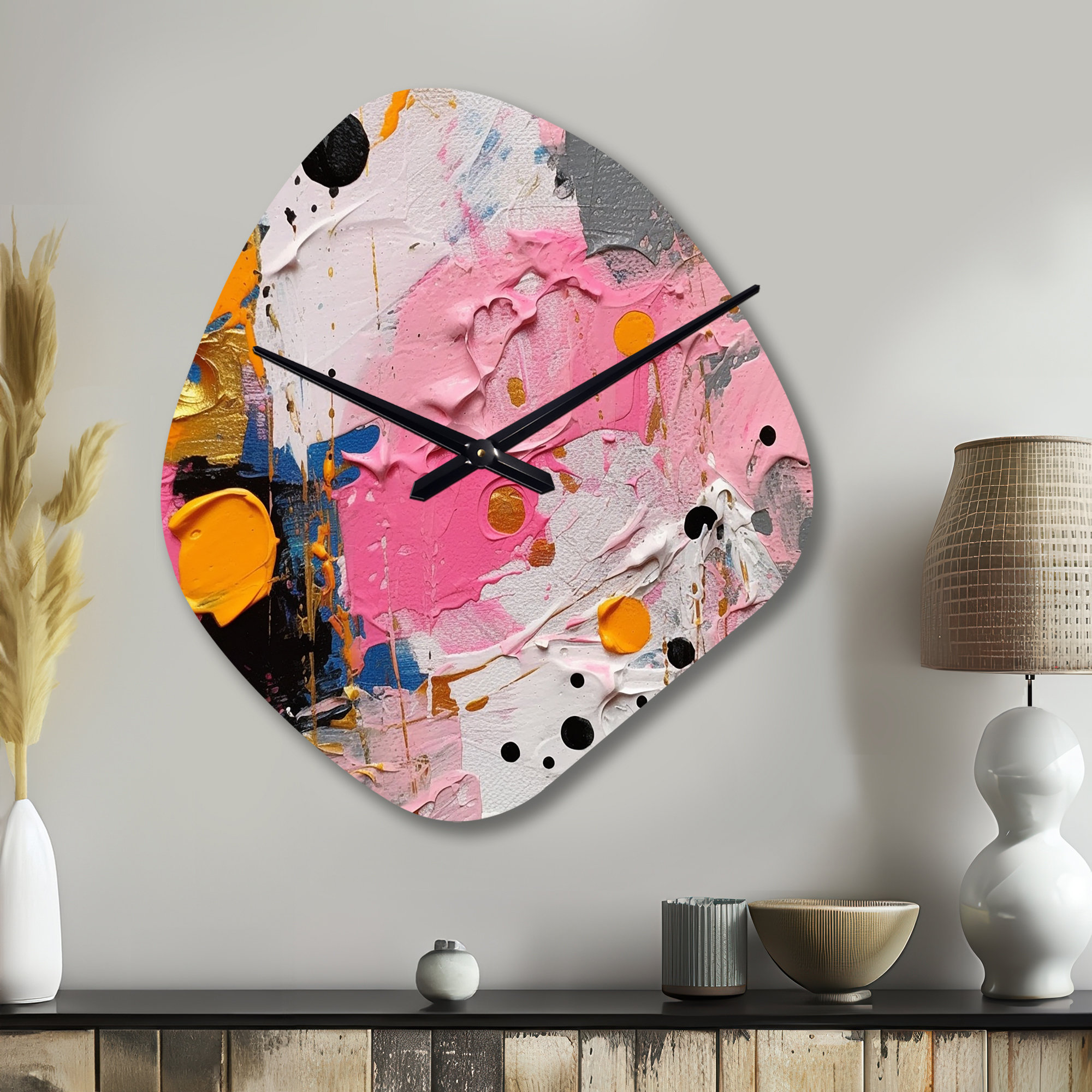 Design Art Pink and Grey Geometric I - Geometric Asymmetrical Metal ...