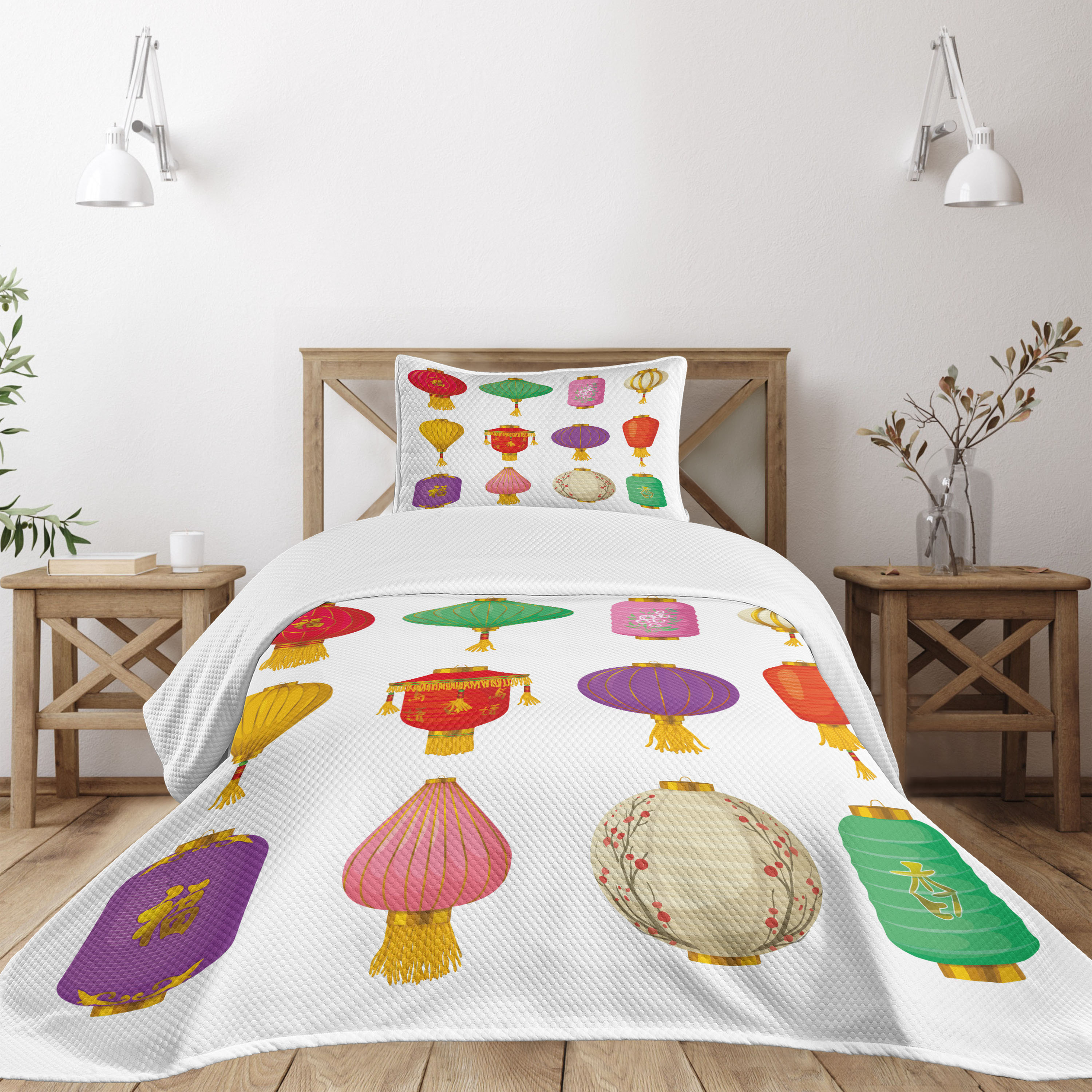 Ambesonne Colorful Bedspread Set Folk Chinese Celebration Multicolor ...