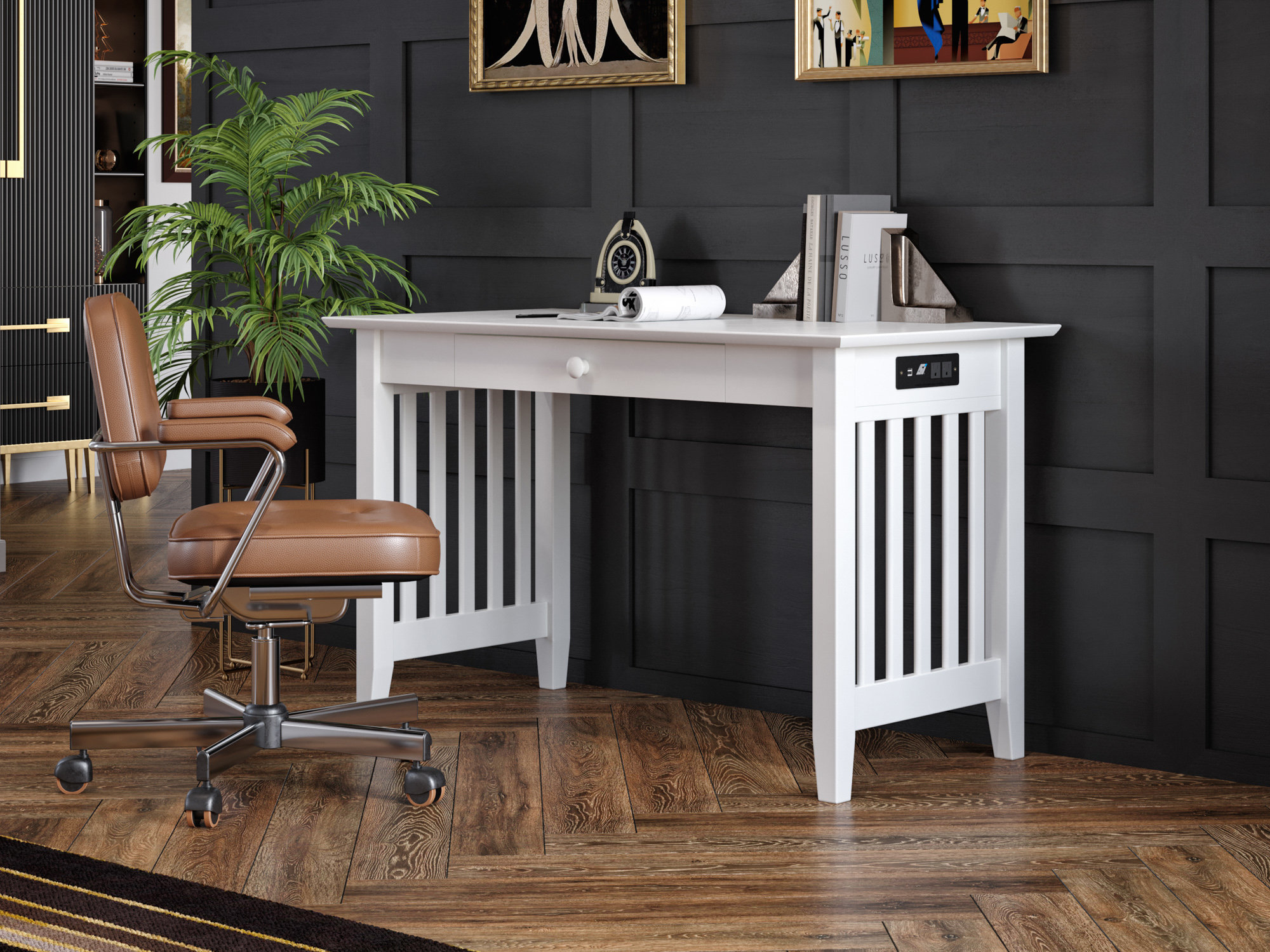Charlton Home® Tollett Solid Wood Work Desk with Storage Drawer & Built ...