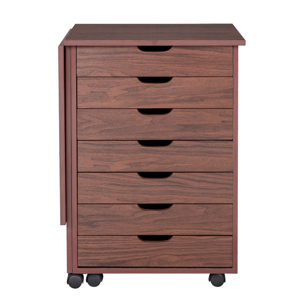 Hokku Designs Seven Drawers MDF With PVC Wooden File Cabinet Dark Brown ...