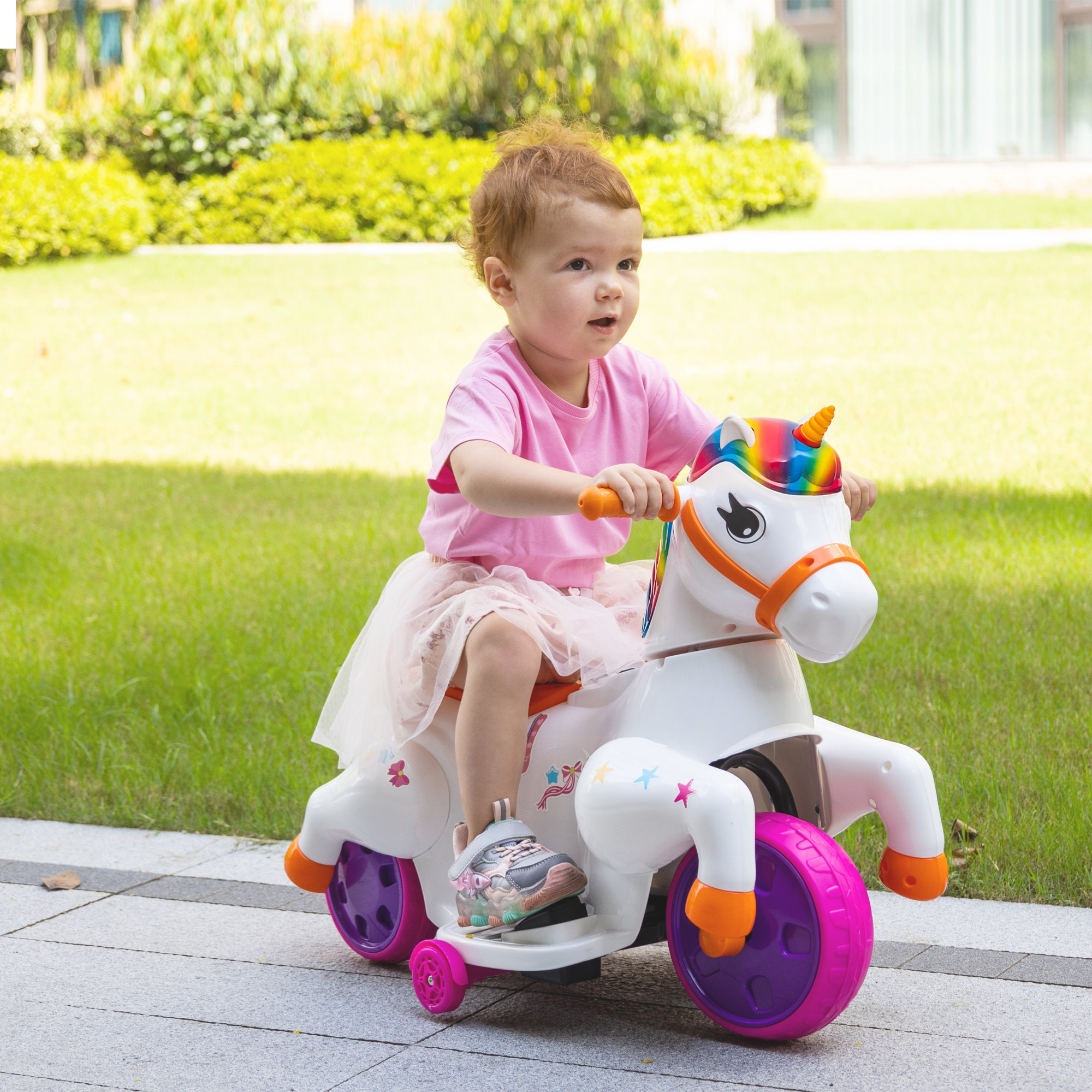Allied Plush Inc 6V Kids Ride on Car with One Key Start, Battery Operated Unicorn Cars with ...
