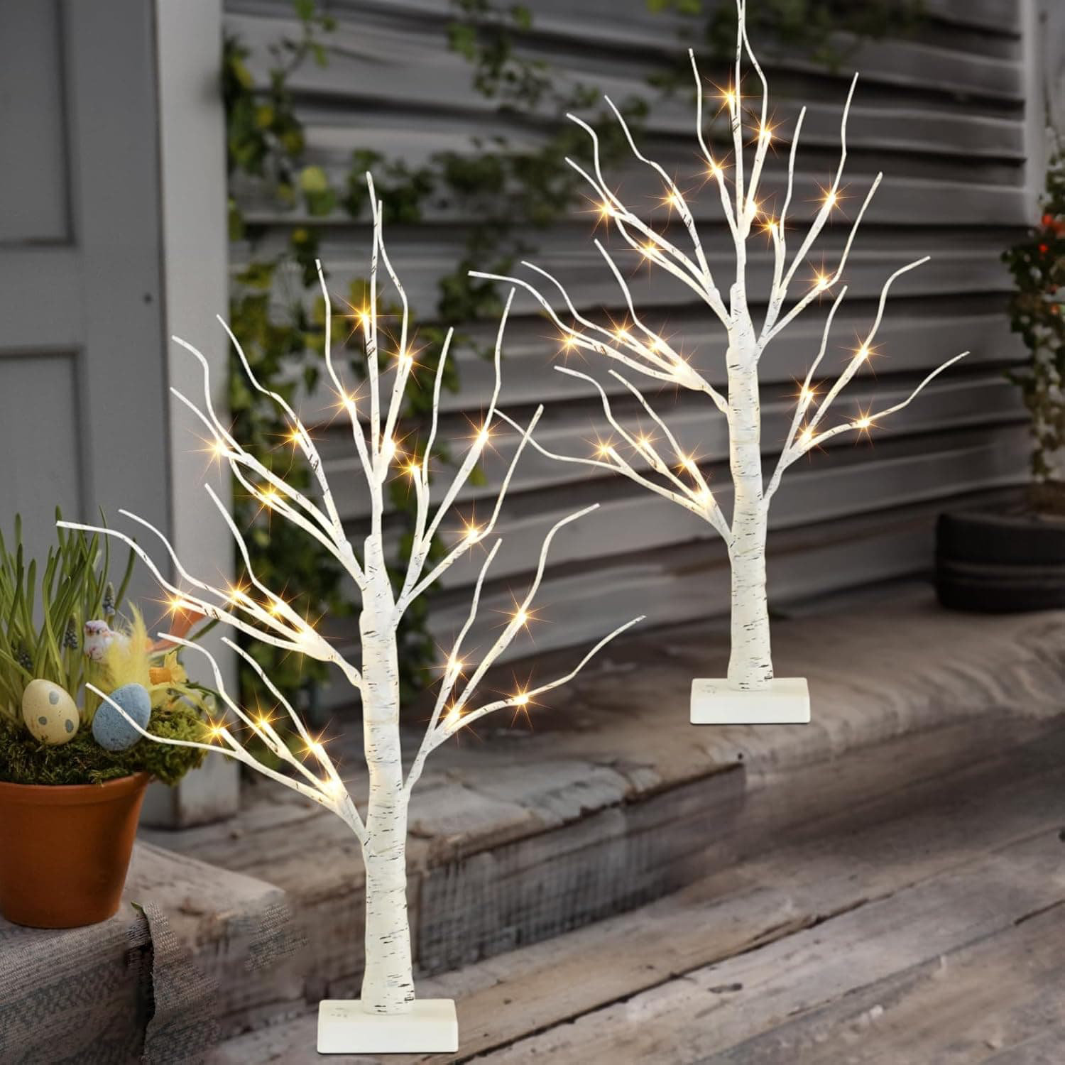 The Holiday Aisle® Lighted Birch Tree for Christmas Decor - 2Pack 2FT ...
