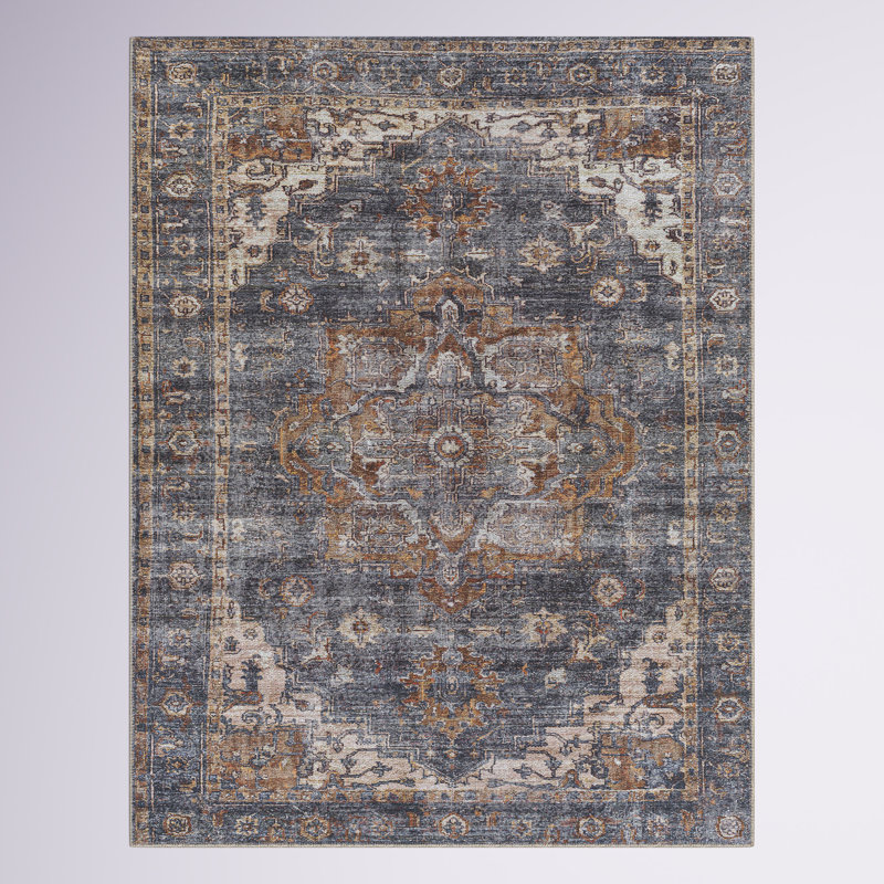 Langley Street Glendale Heights Performance Navy/Brown/Cream Rug ...