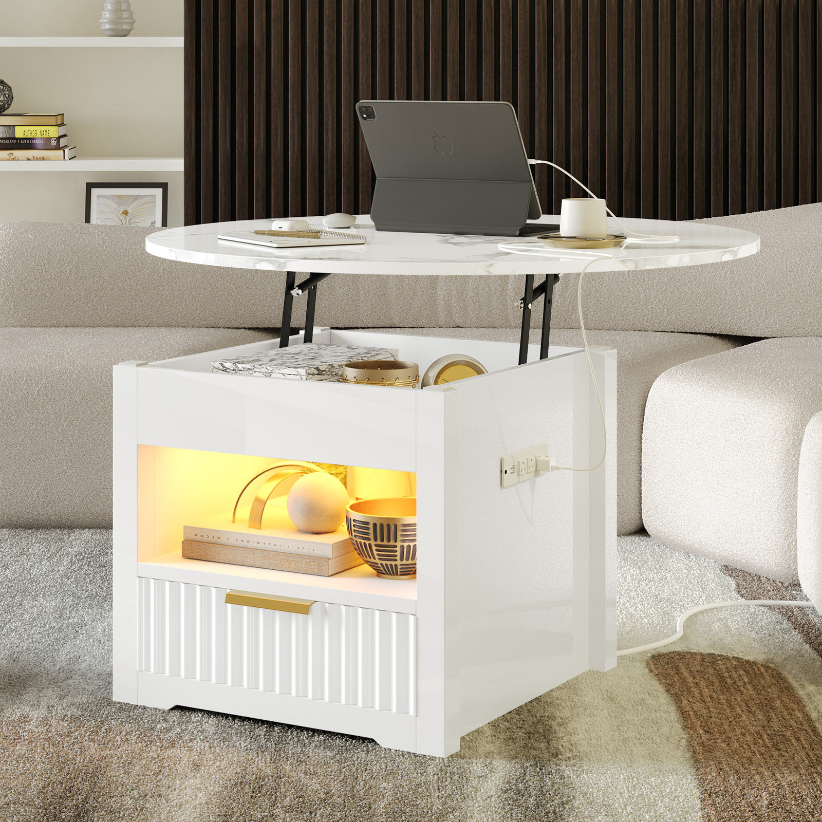 Wrought Studio™ Maivish Lift Top Round Coffee Table with Storage and ...