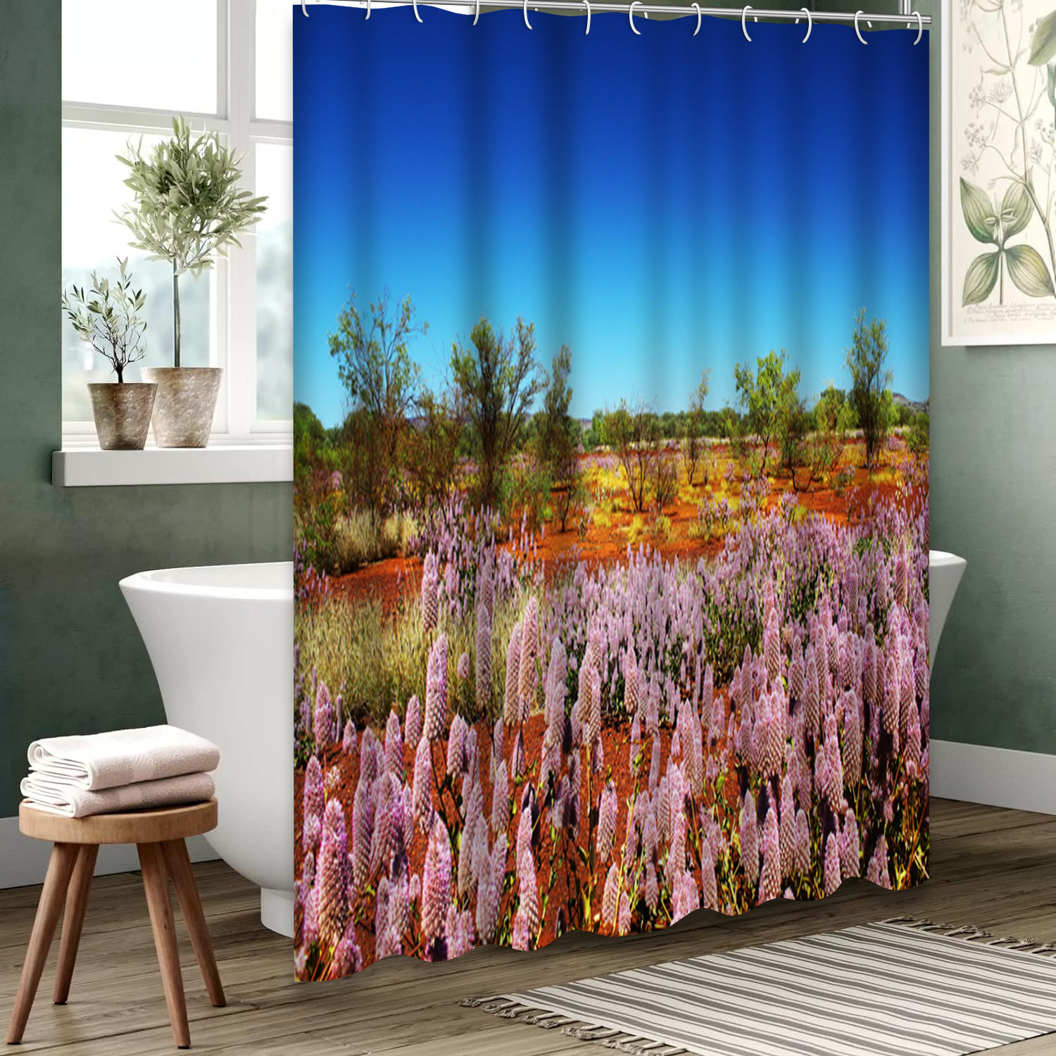 East Urban Home Pink Flower Waterproof Shower Curtain,Pink Wildflowers ...